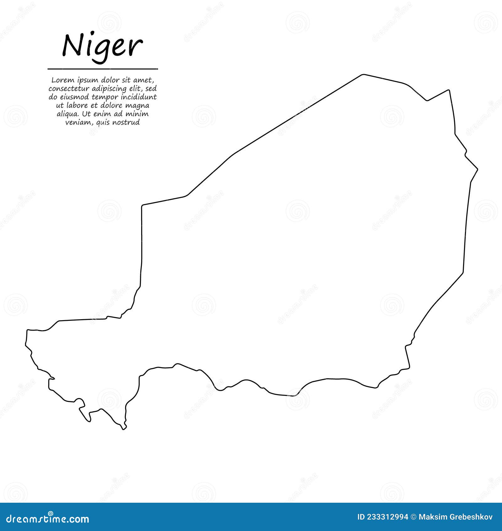 Simple Outline Map of Niger, Silhouette in Sketch Line Style Stock ...