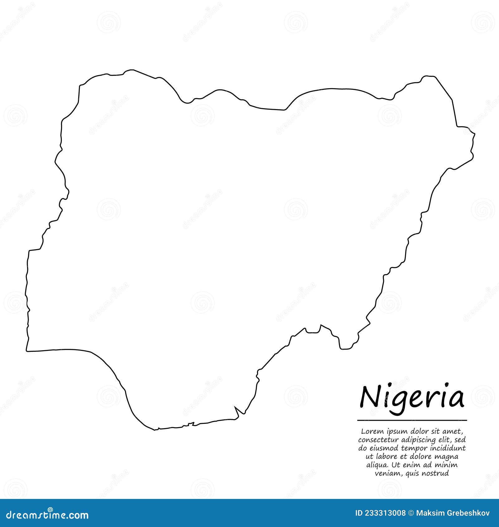 Simple Outline Map of Nigeria, in Sketch Line Style Stock Vector ...