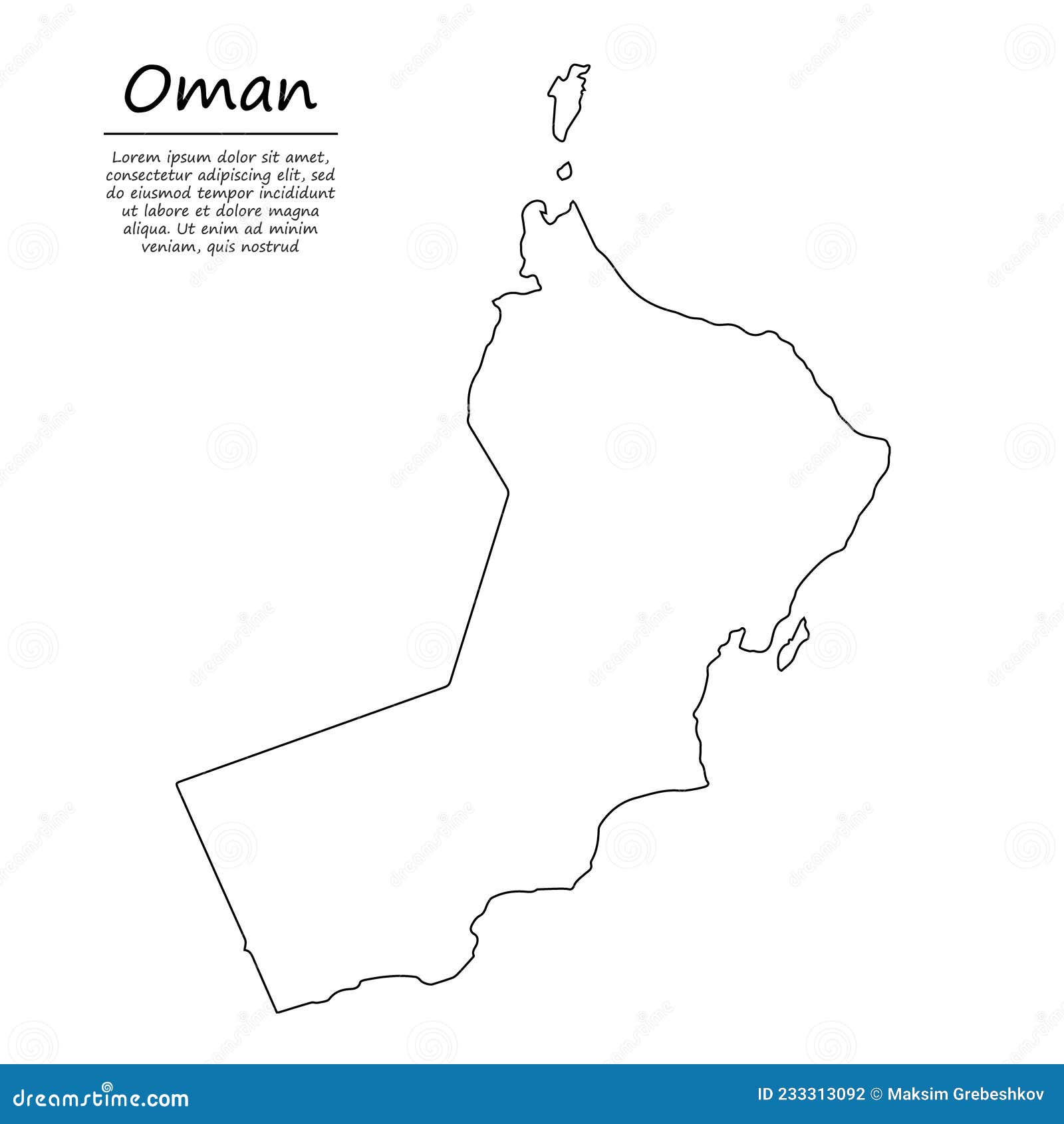 Simple Outline Map of Oman, in Sketch Line Style Stock Vector ...