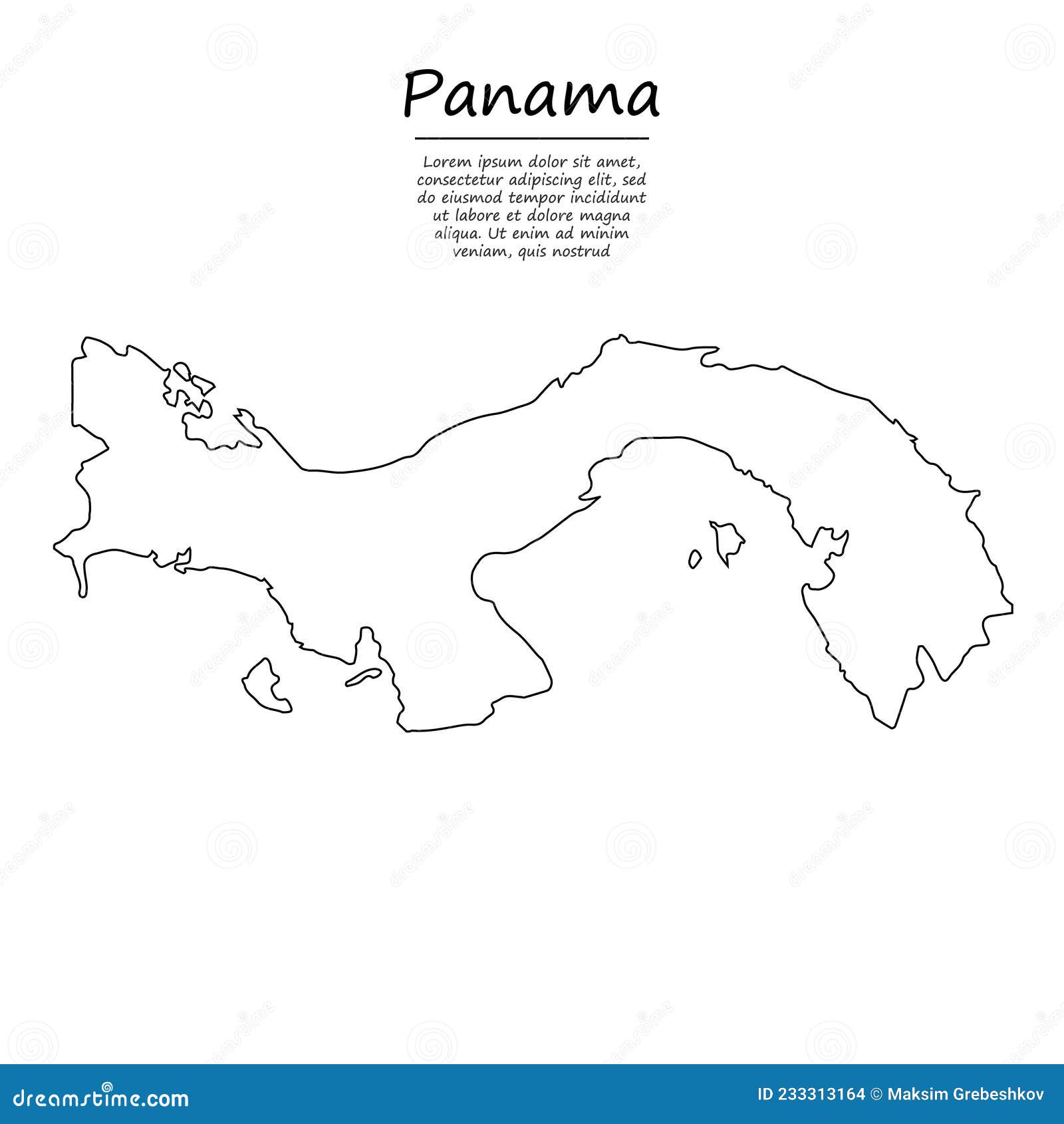 Simple Outline Map of Panama, Silhouette in Sketch Line Style Stock ...