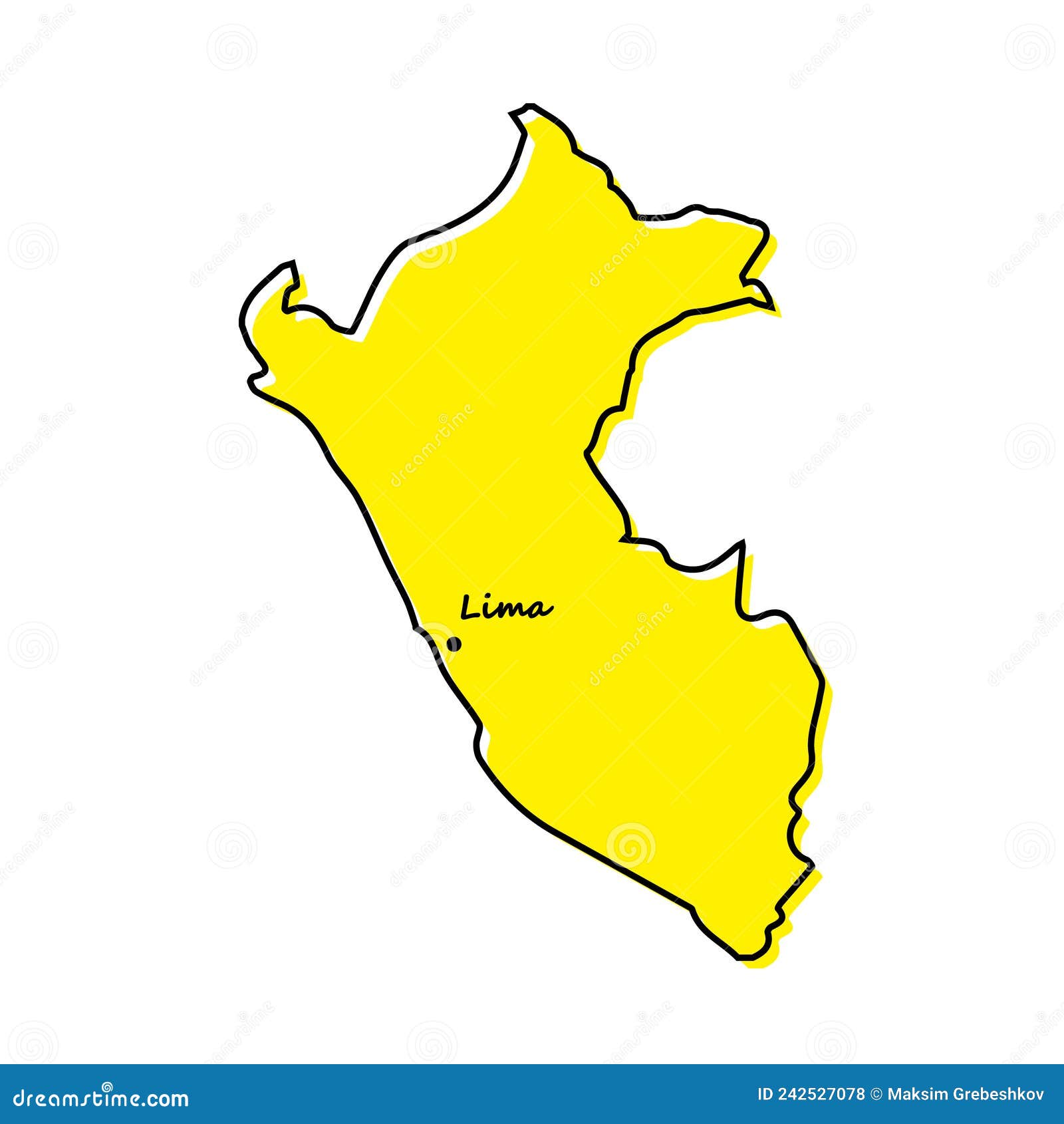 Simple Outline Map of Peru with Capital Location Stock Illustration ...