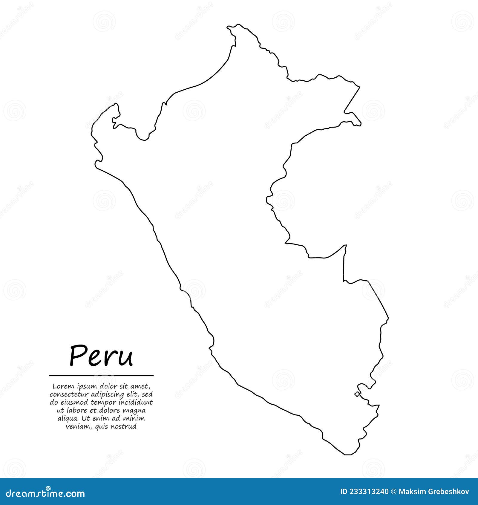 Simple Outline Map of Peru, in Sketch Line Style Stock Vector ...