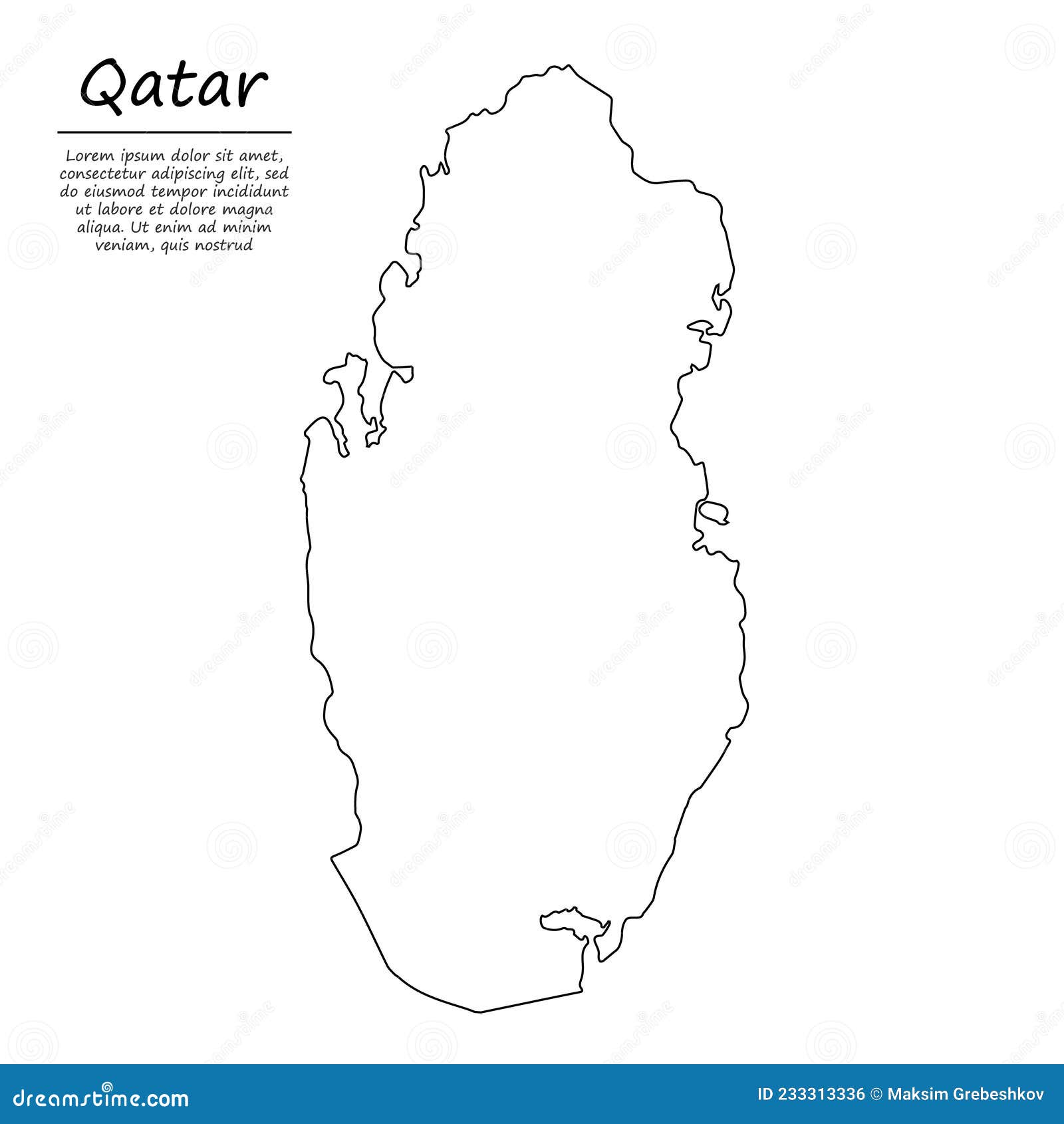 Simple Outline Map of Qatar, in Sketch Line Style Stock Vector ...