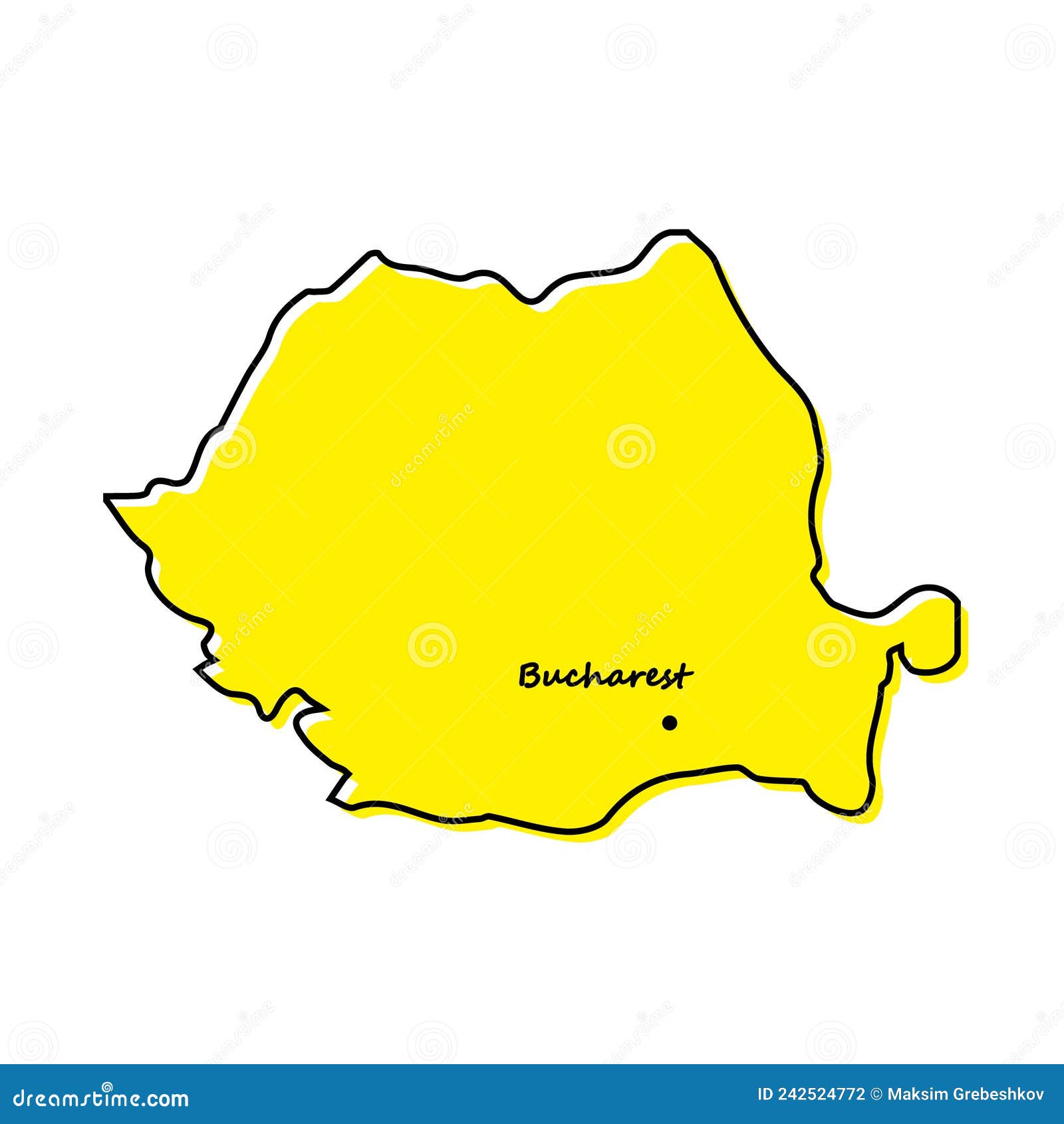 Simple Outline Map of Romania with Capital Location Stock Vector ...