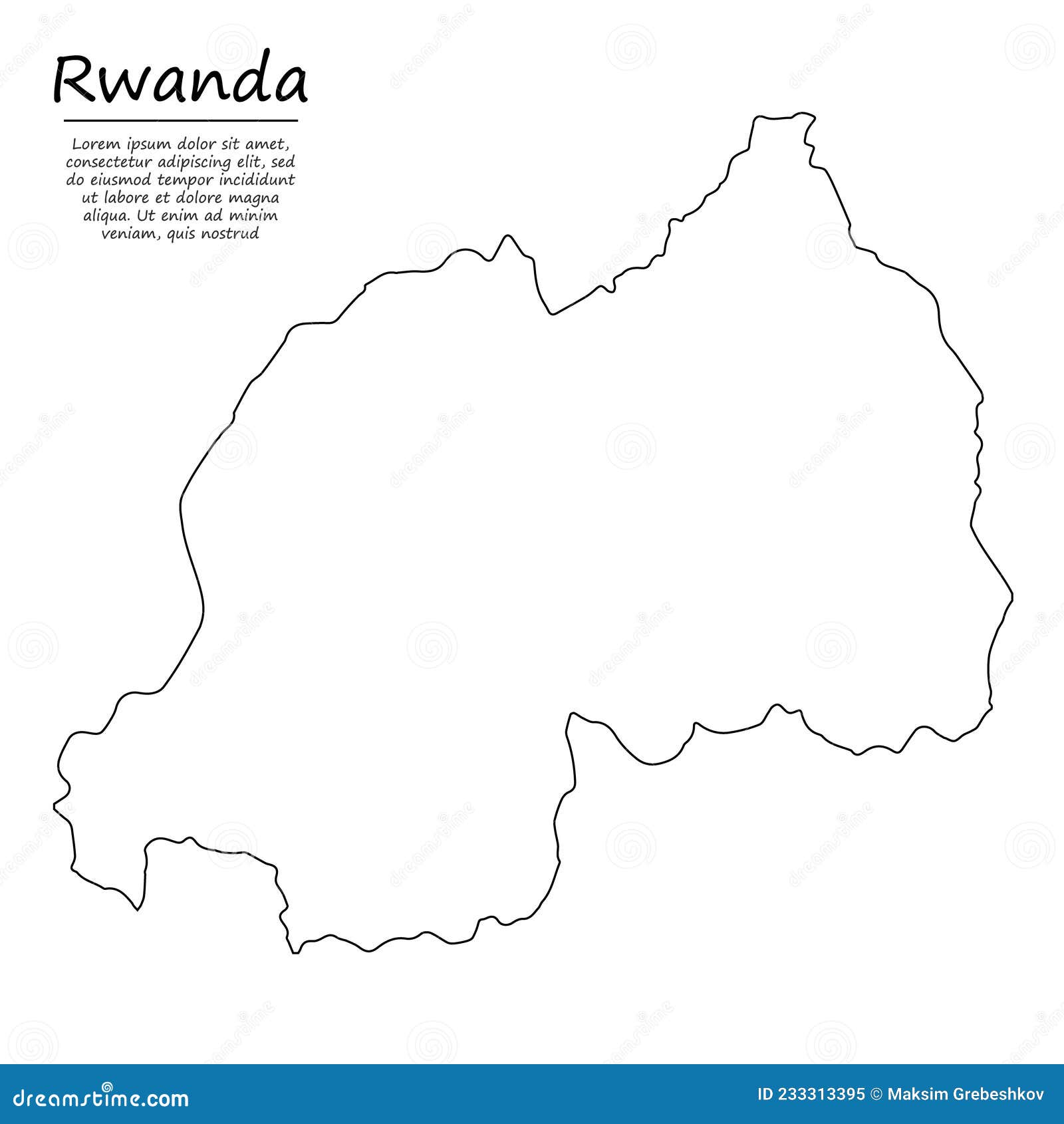 Simple Outline Map of Rwanda, Silhouette in Sketch Line Style Stock ...