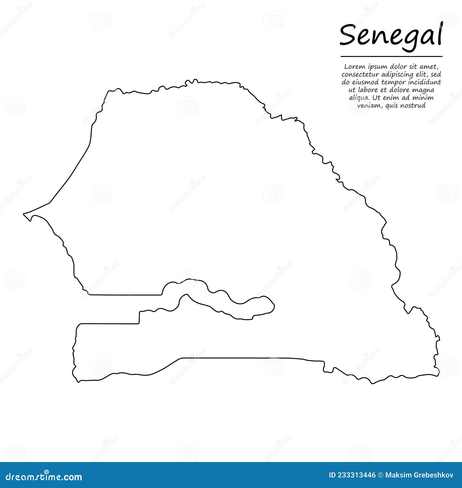Simple Outline Map of Senegal, Silhouette in Sketch Line Style Stock ...
