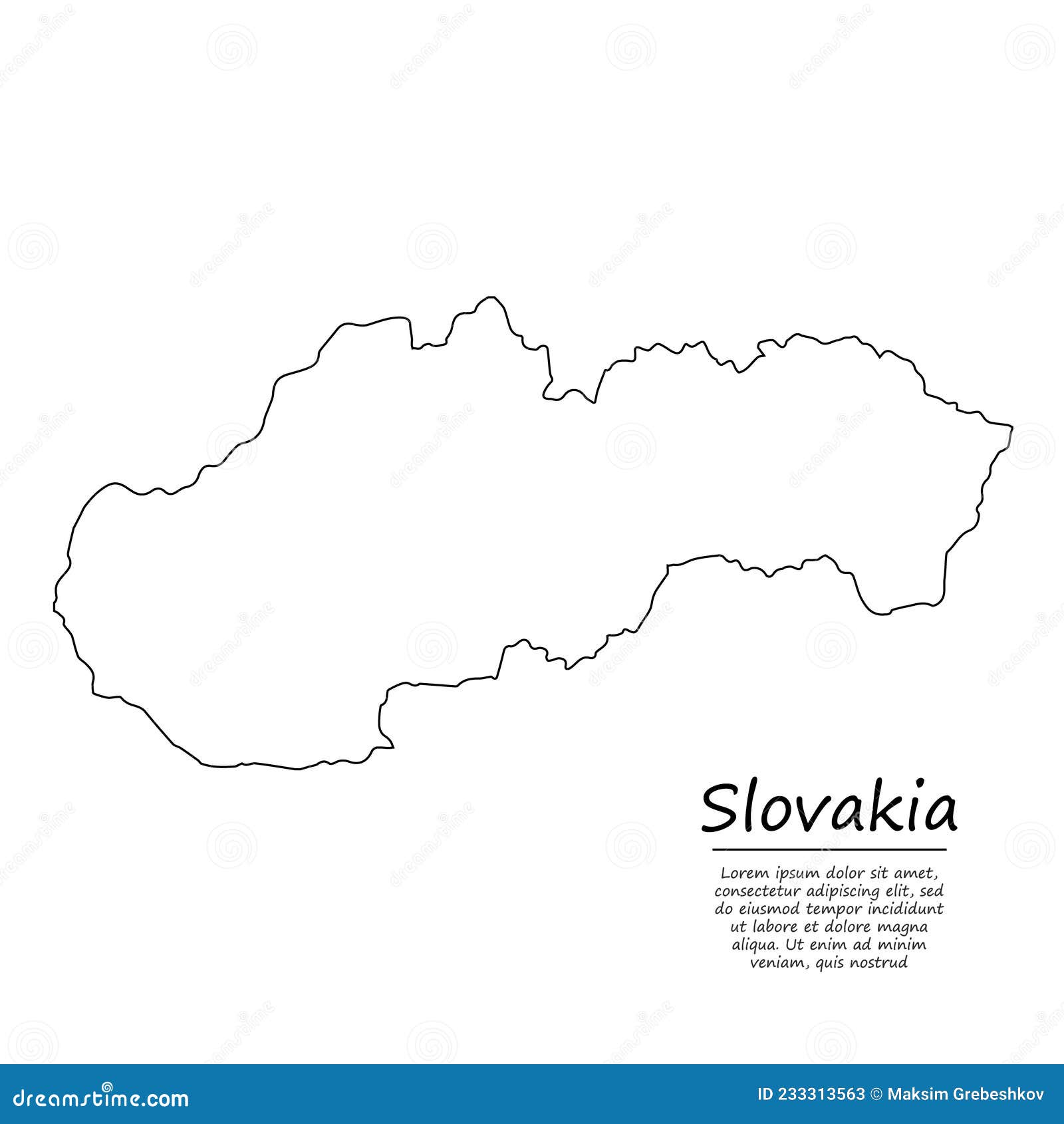 Simple Outline Map of Slovakia, Silhouette in Sketch Line Style Stock ...