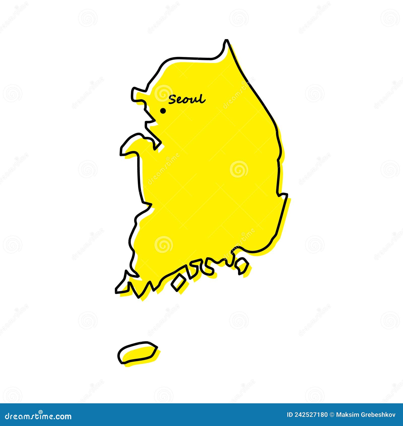 Simple Outline Map of South Korea with Capital Location Stock ...