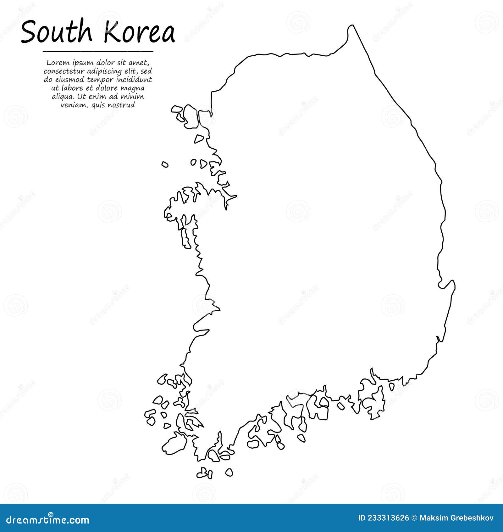 Simple Outline Map of South Korea, in Sketch Line Style Stock Vector ...