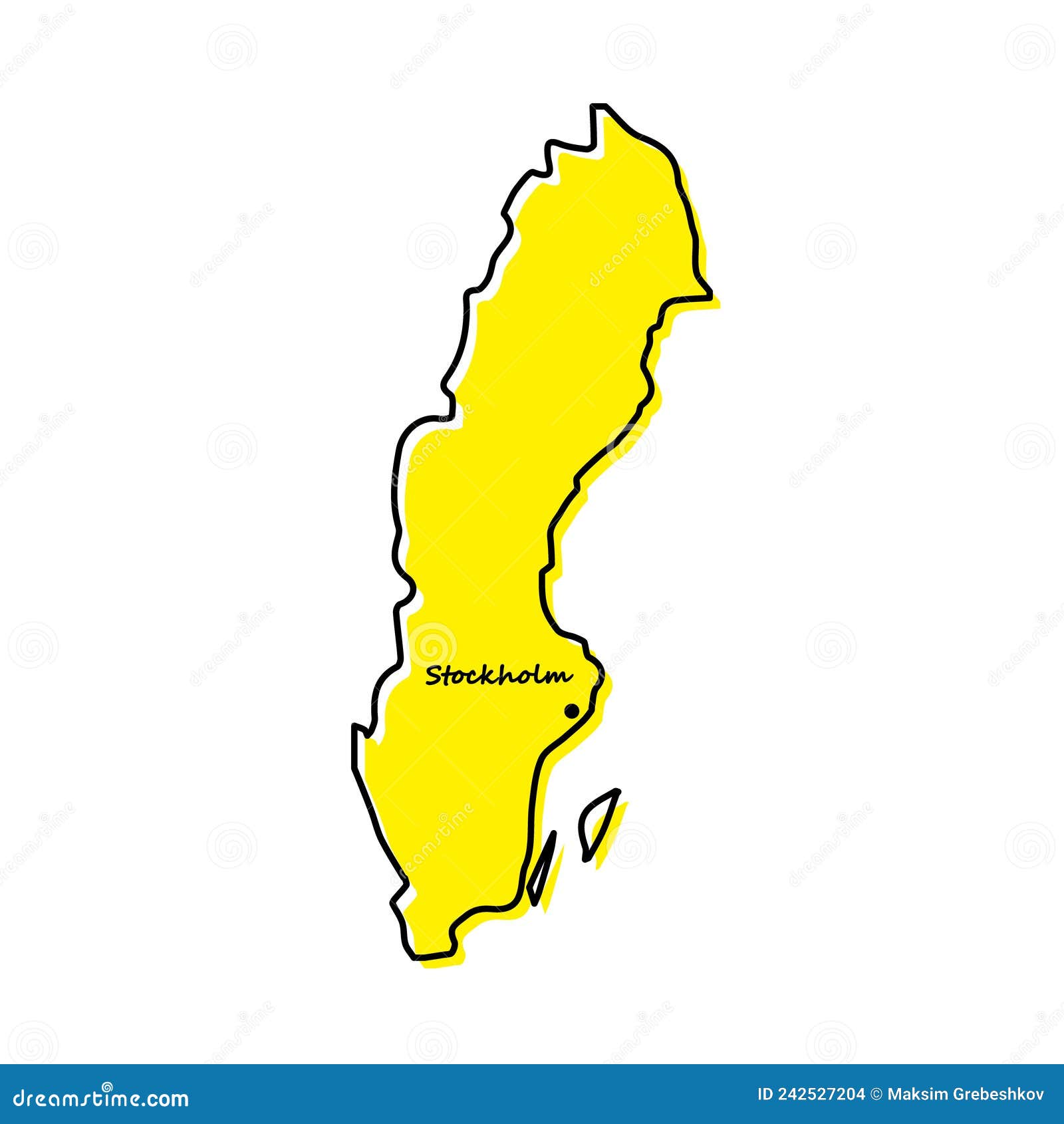 Simple Outline Map of Sweden with Capital Location Stock Illustration ...