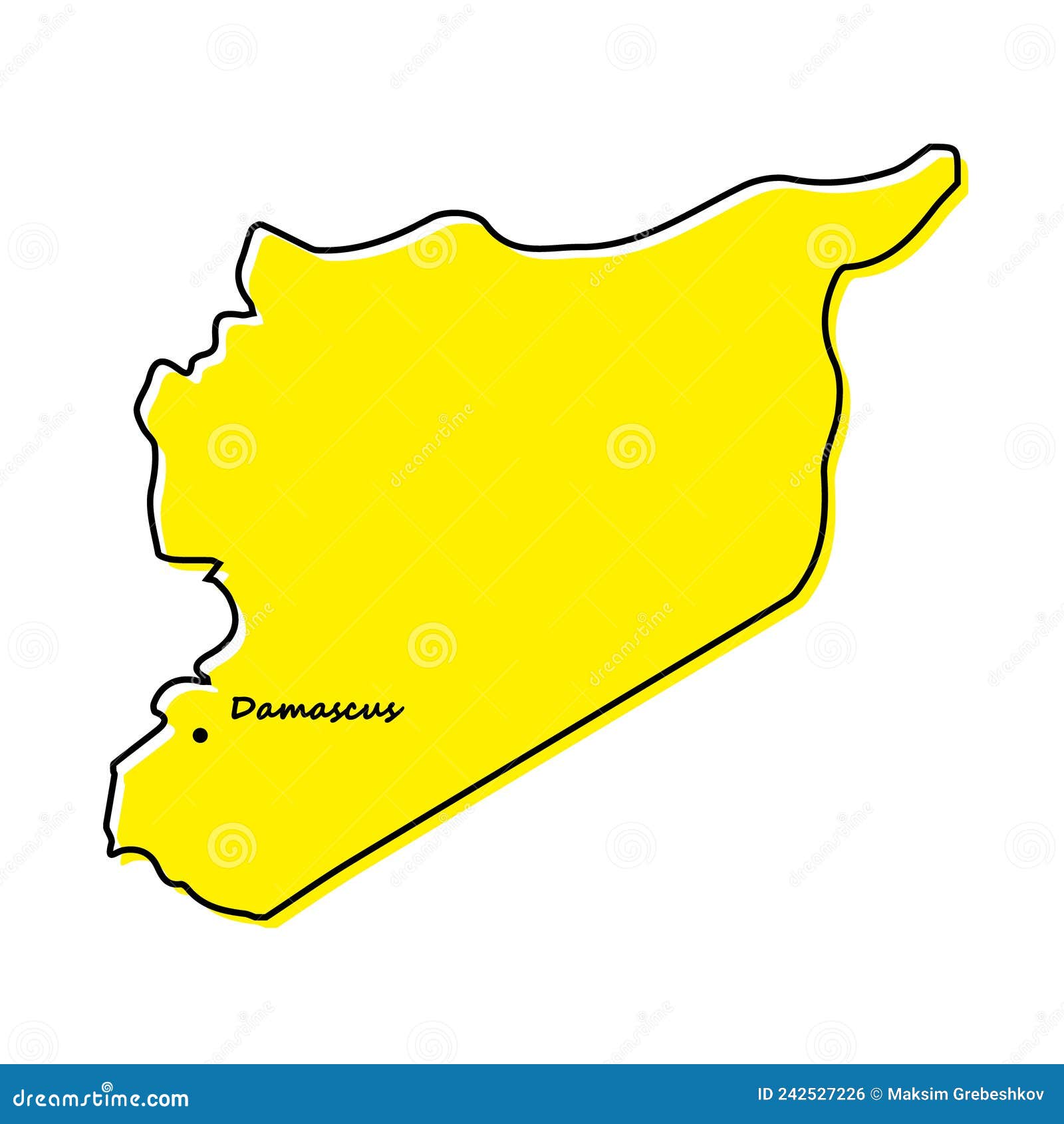 Simple Outline Map of Syria with Capital Location Stock Illustration ...