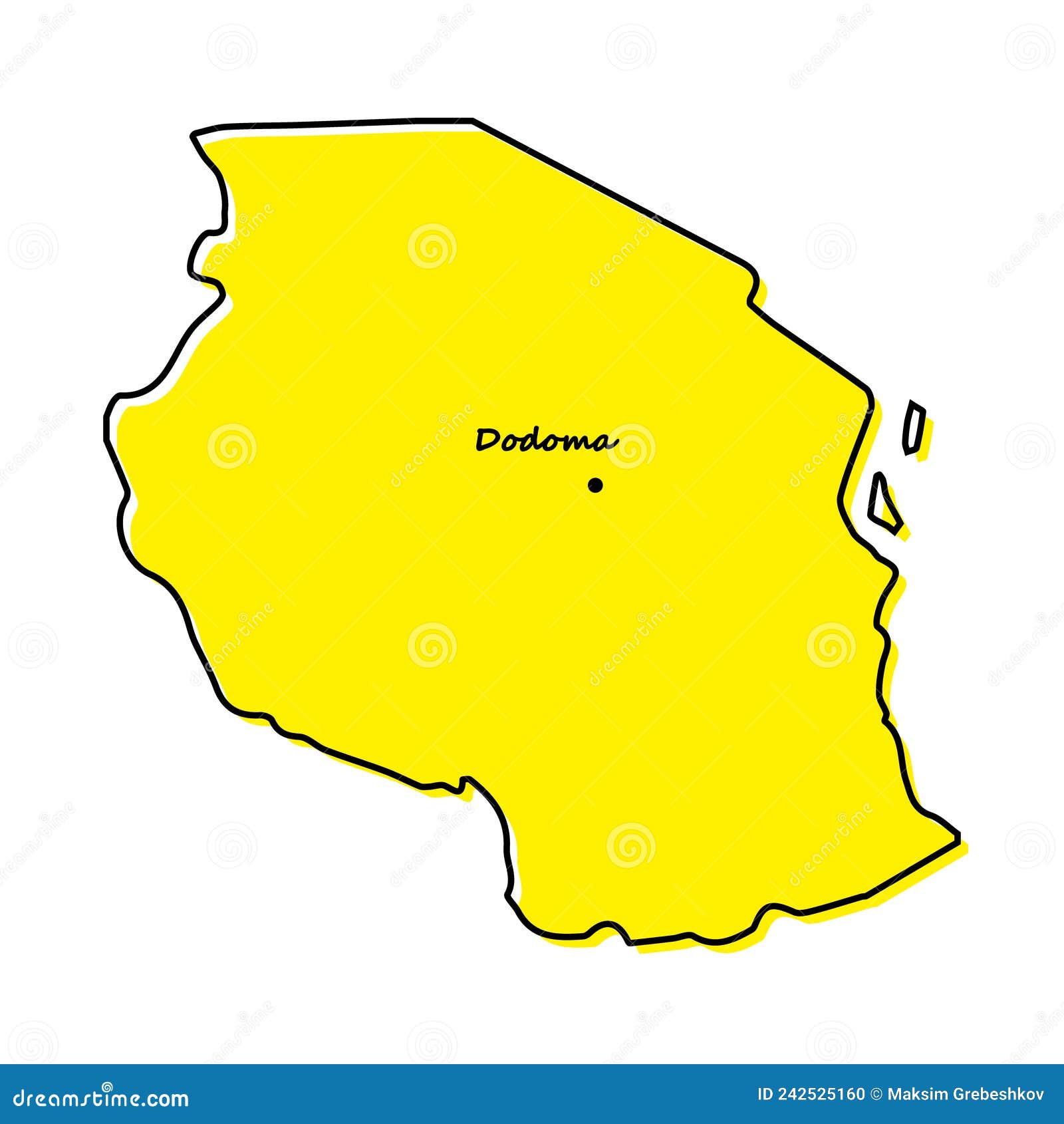 Simple Outline Map Of Tanzania With Capital Location Stock Vector