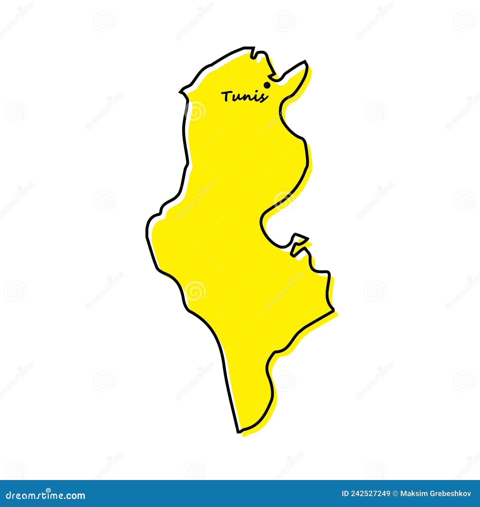 Simple Outline Map of Tunisia with Capital Location Stock Illustration ...