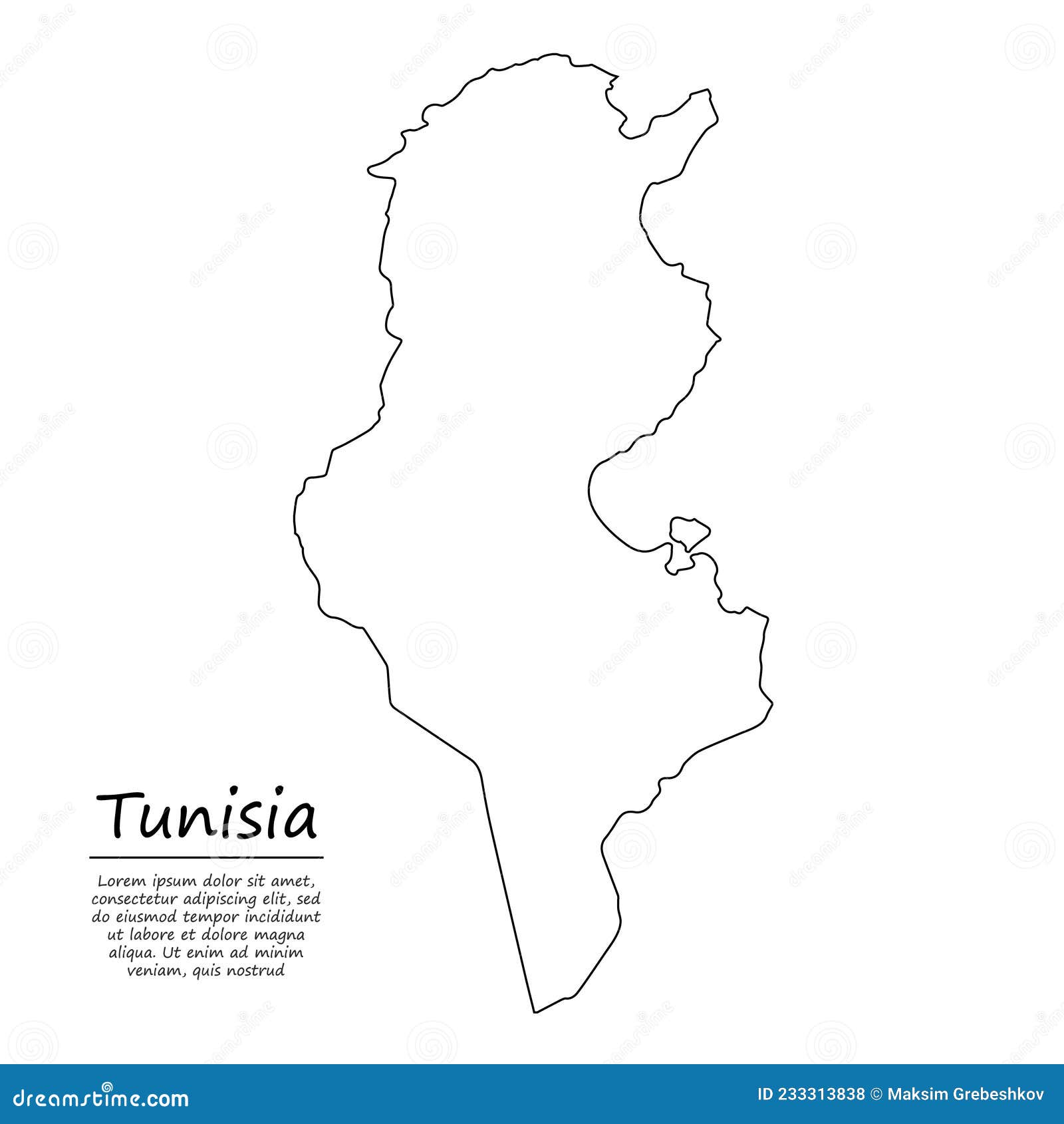 Simple Outline Map of Tunisia, Silhouette in Sketch Line Style Stock ...