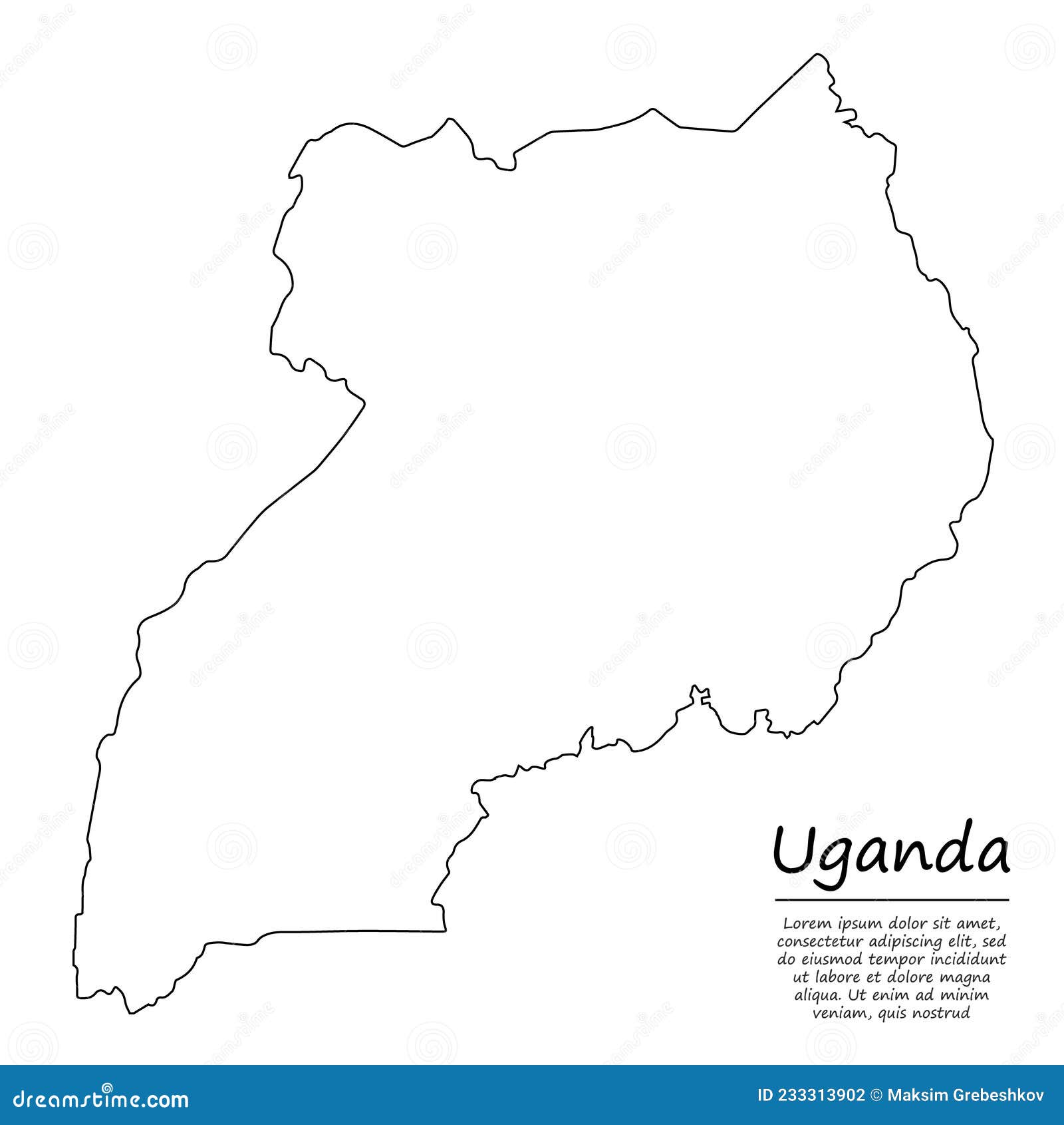 Simple Outline Map of Uganda, Silhouette in Sketch Line Style Stock ...