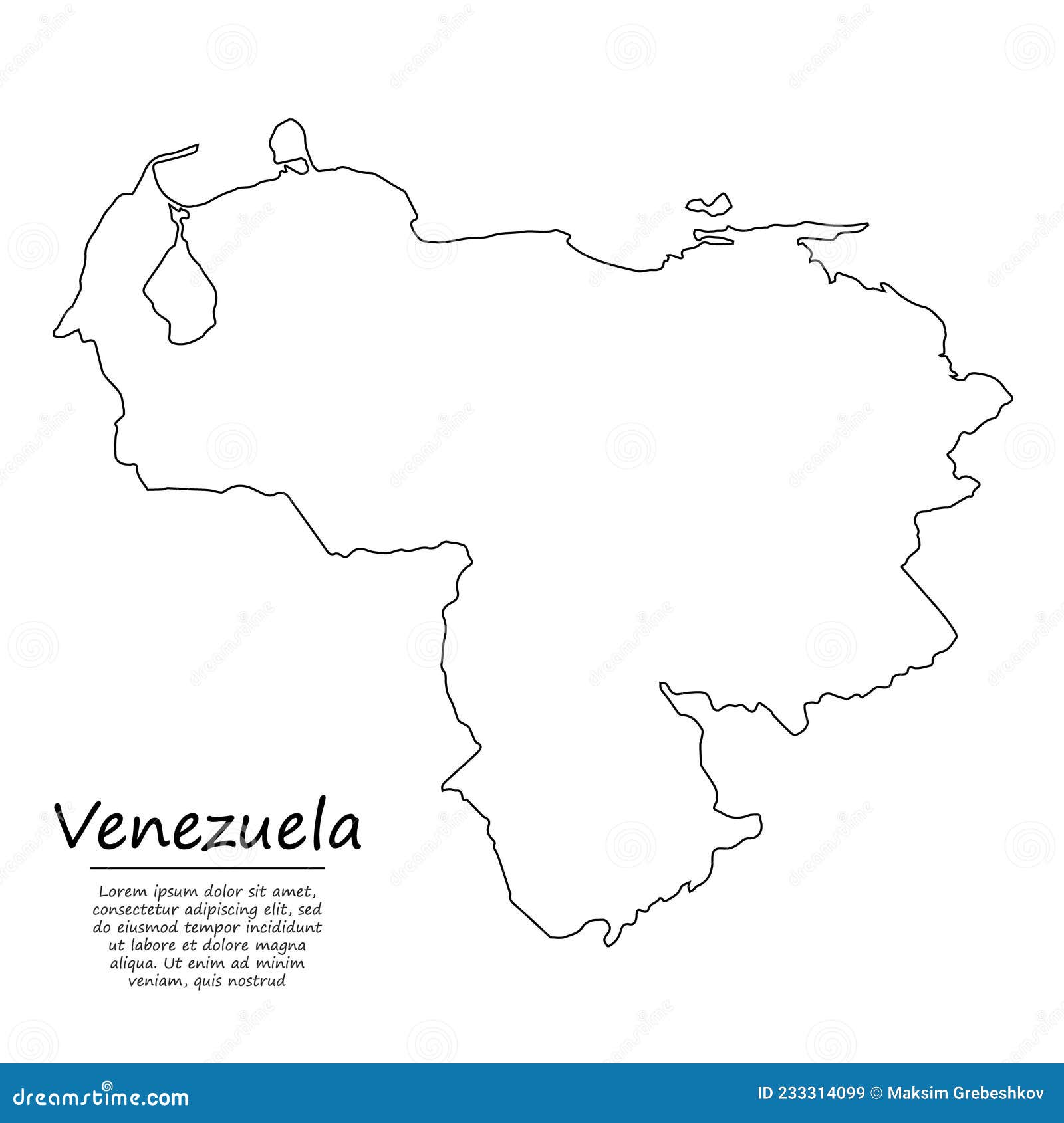 Simple Outline Map of Venezuela, in Sketch Line Style Stock Vector ...
