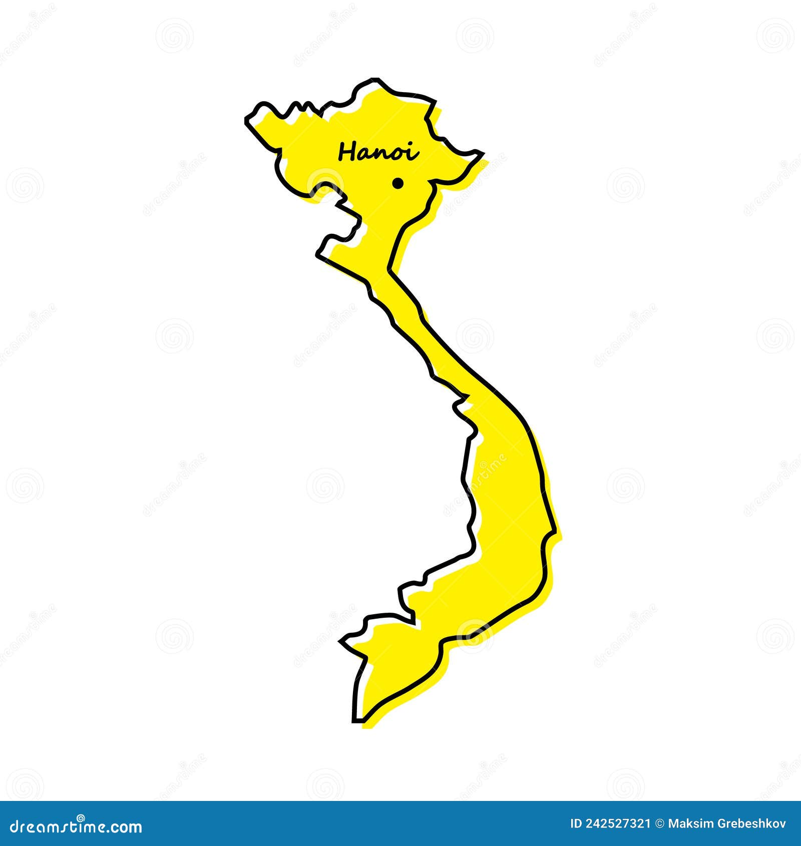 Simple Outline Map of Vietnam with Capital Location Stock Illustration ...