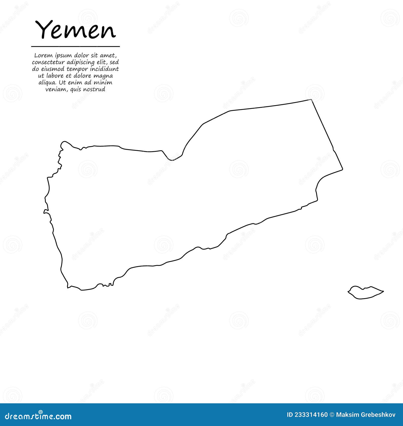 Simple Outline Map of Yemen, Silhouette in Sketch Line Style Stock ...