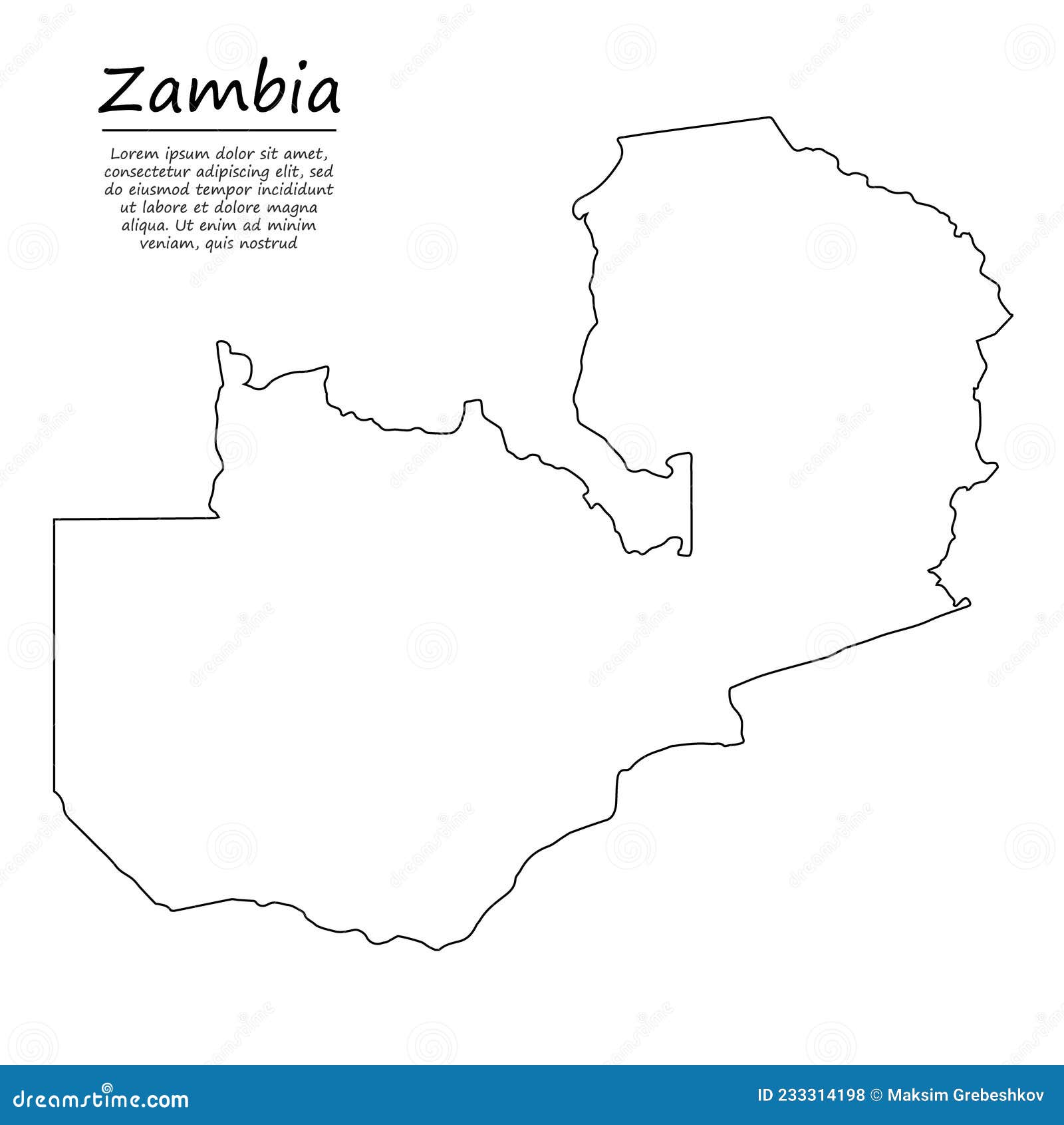 Simple Outline Map of Zambia, Silhouette in Sketch Line Style Stock ...