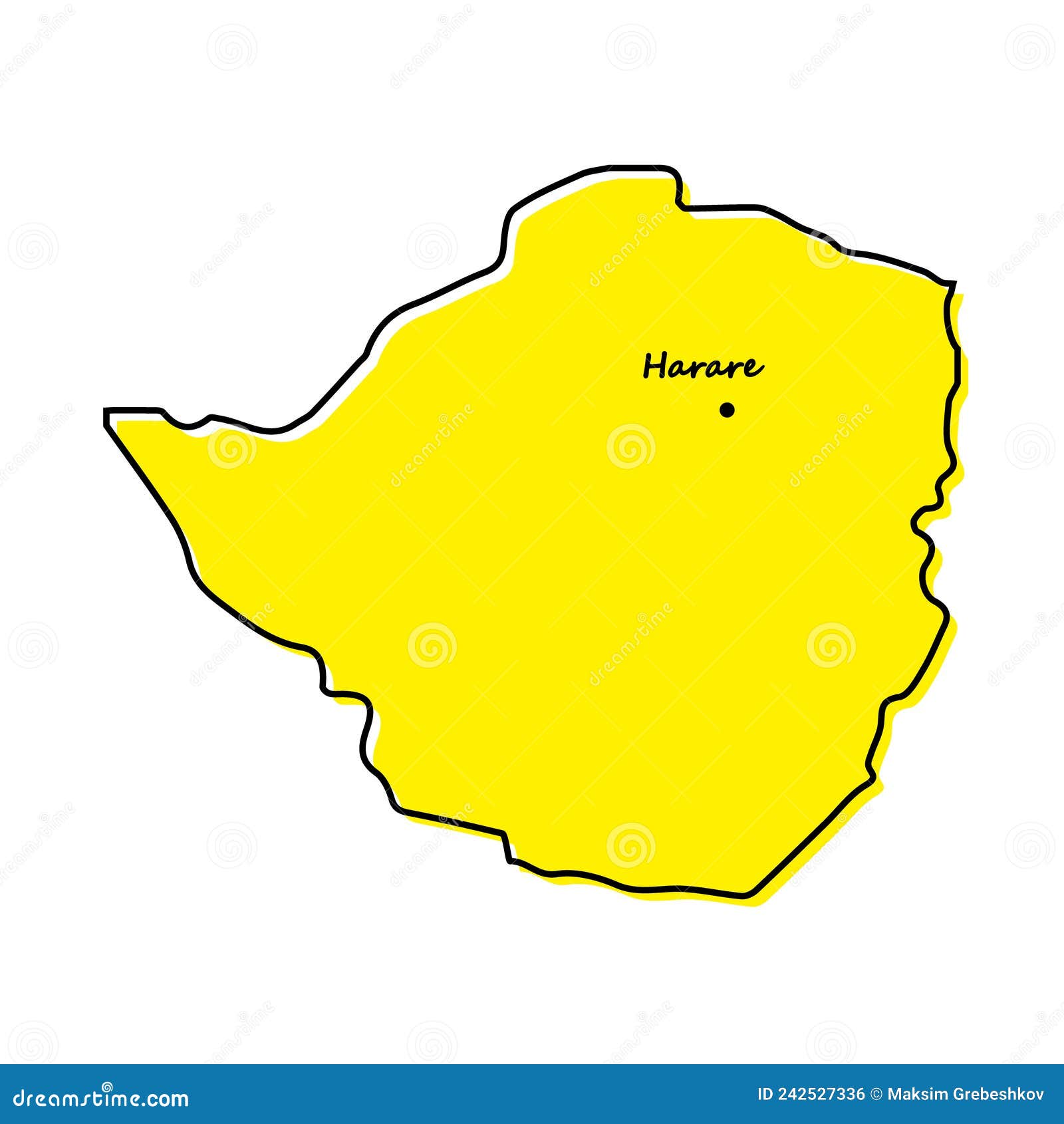 Simple Outline Map of Zimbabwe with Capital Location Stock Illustration ...