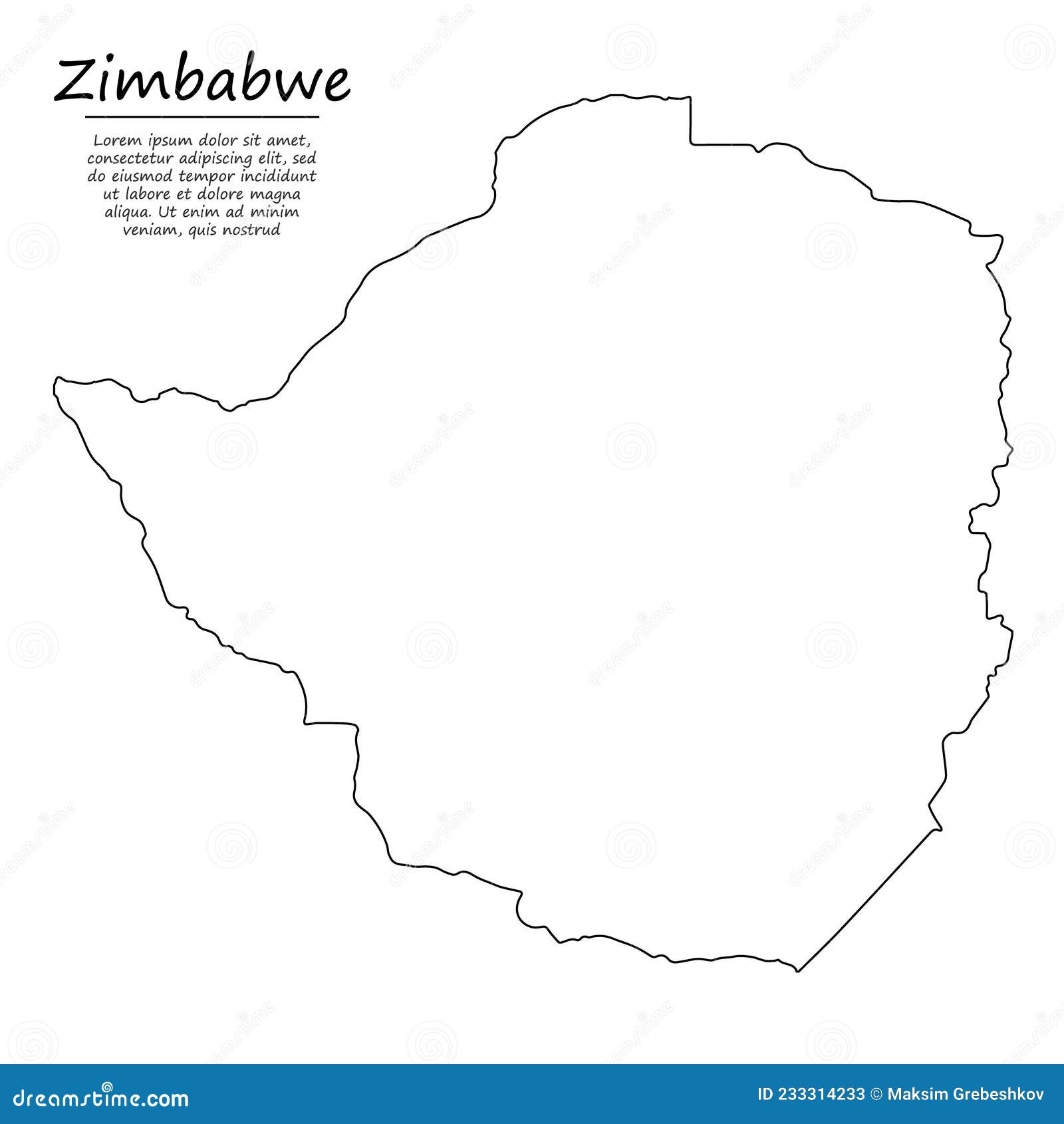 Simple Outline Map of Zimbabwe, Silhouette in Sketch Line Style Stock ...