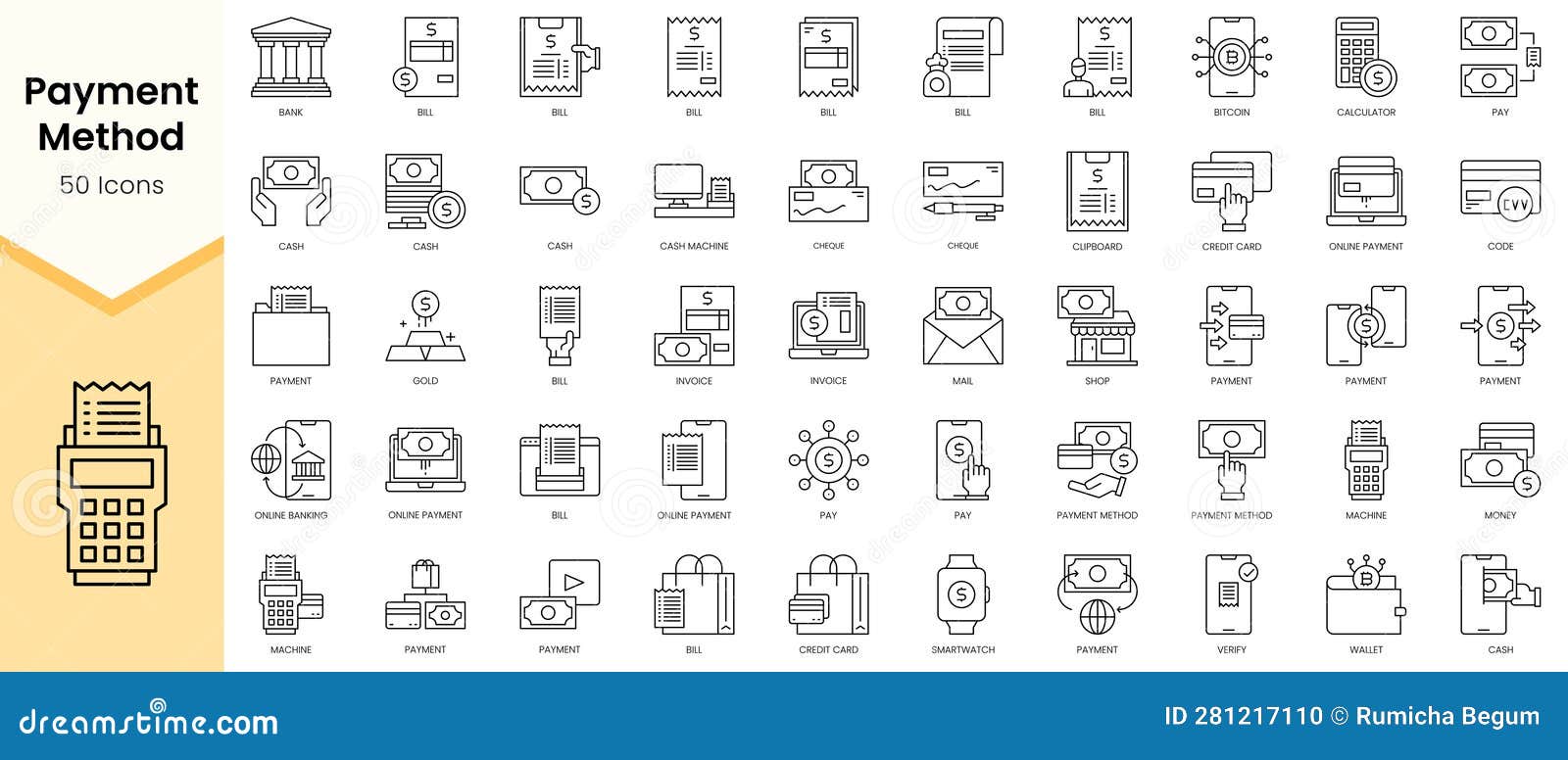 Simple Outline Set of Bill and Payment Method Icons. Linear Style Icons ...
