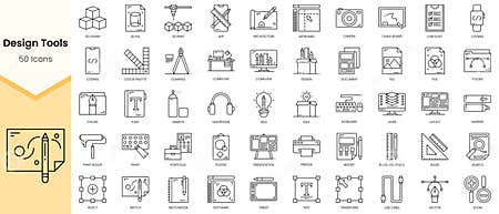 Simple Outline Set of Design Tools Icons. Linear Style Icons Pack Stock ...