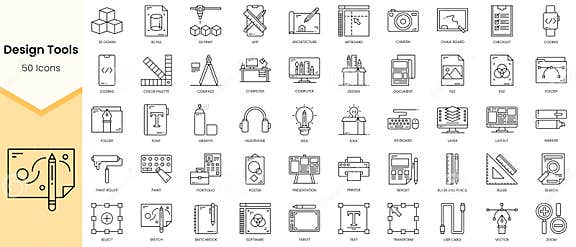 Simple Outline Set of Design Tools Icons. Linear Style Icons Pack Stock ...