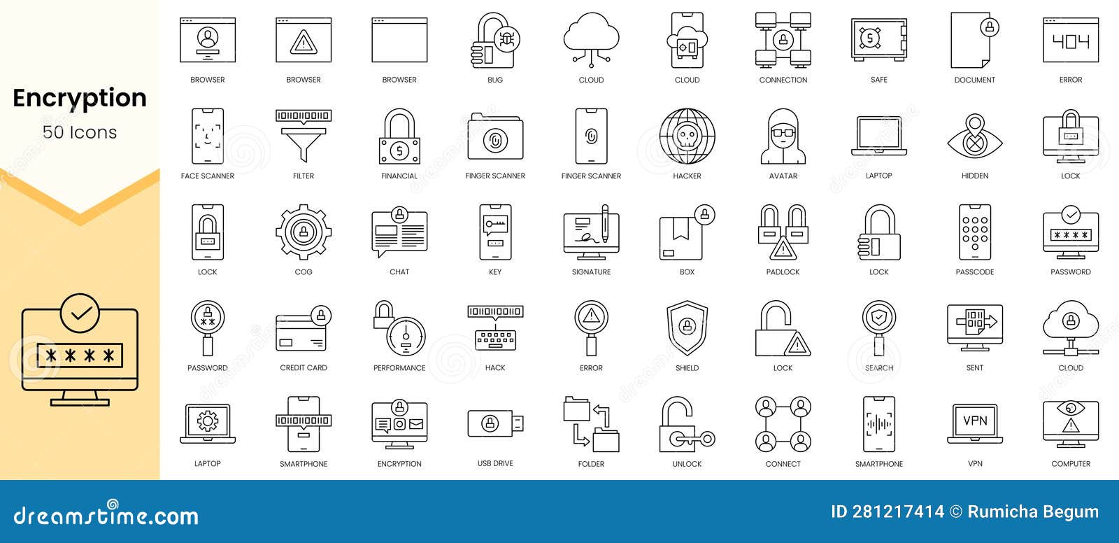 Simple Outline Set of Encryption Icons. Linear Style Icons Pack Stock ...