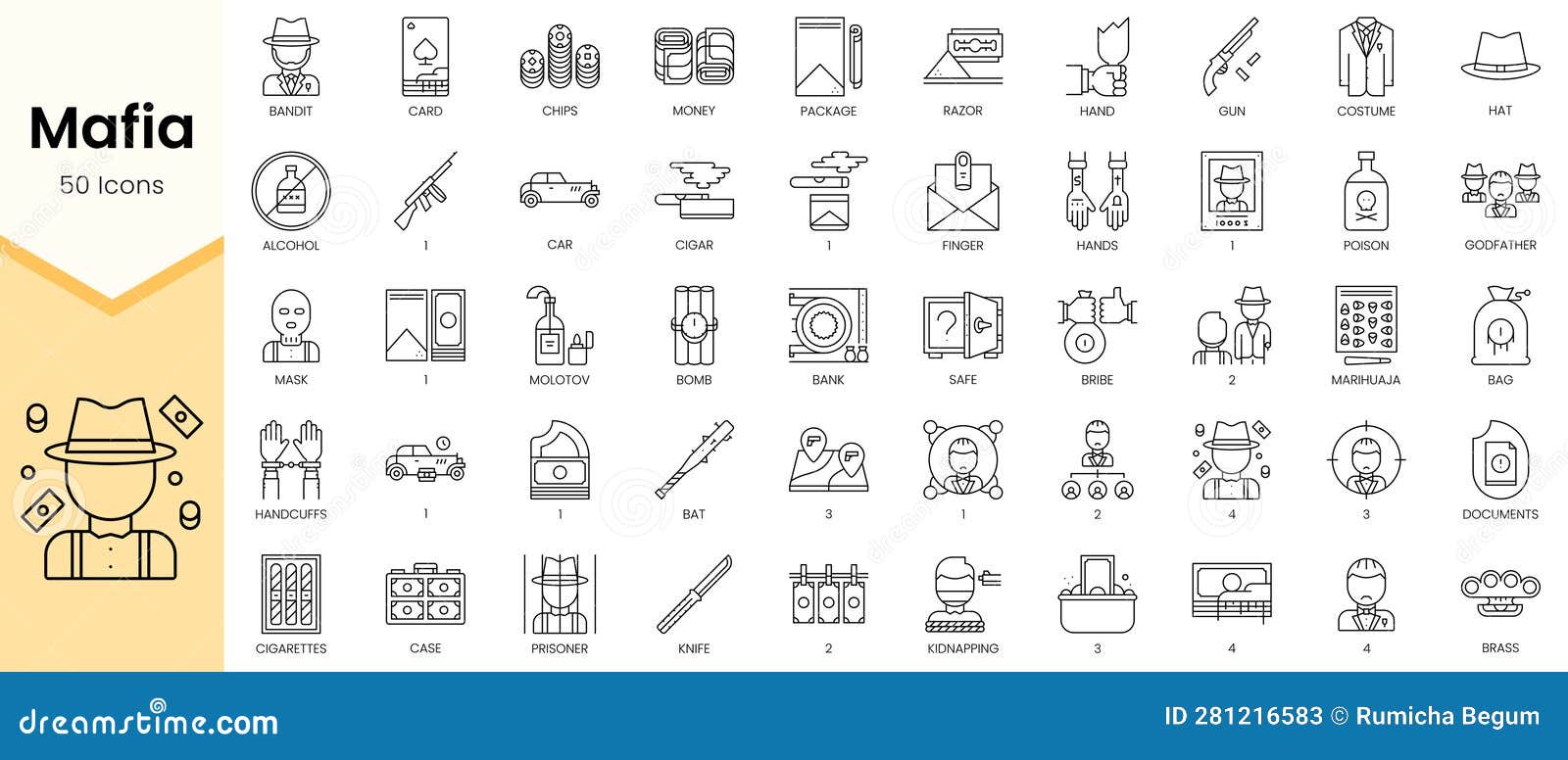 Simple Outline Set OfMafia Icons. Linear Style Icons Pack Stock Vector ...