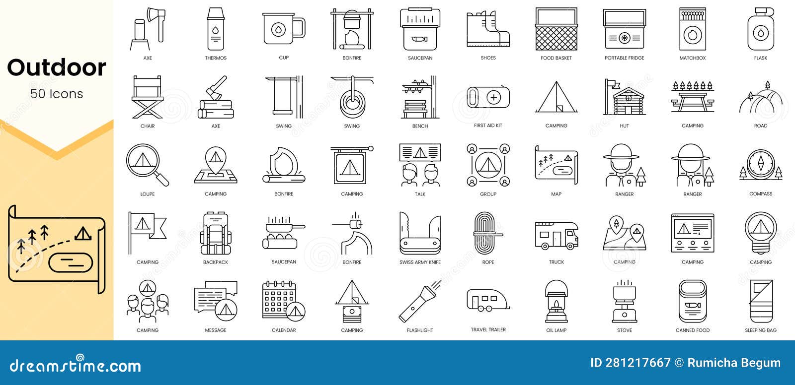 Simple Outline Set of Outdoor Icons. Linear Style Icons Pack Stock ...