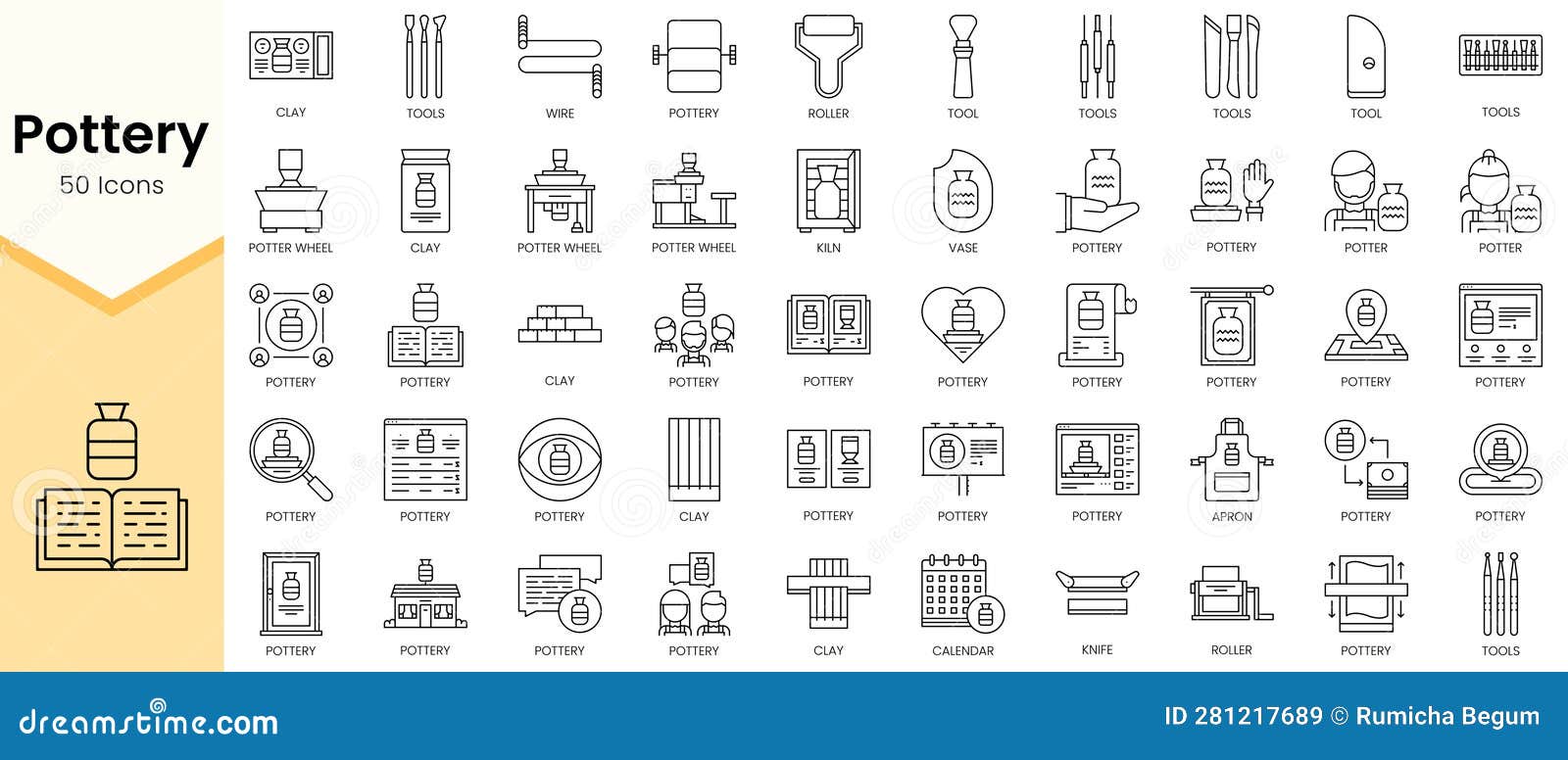 Simple Outline Set of Pottery Icons. Linear Style Icons Pack Stock ...