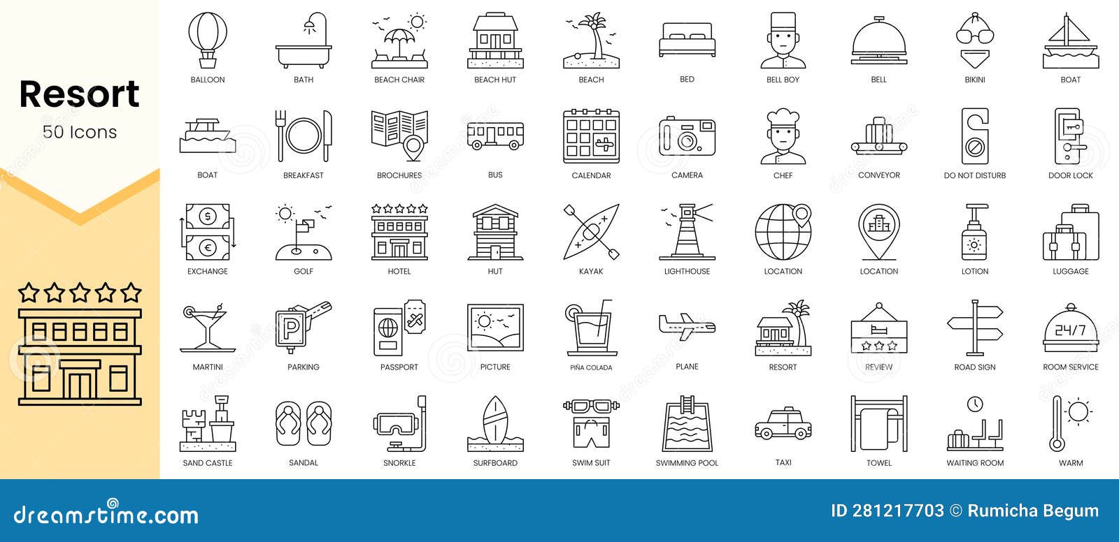 Simple Outline Set of Resort Icons. Linear Style Icons Pack Stock ...
