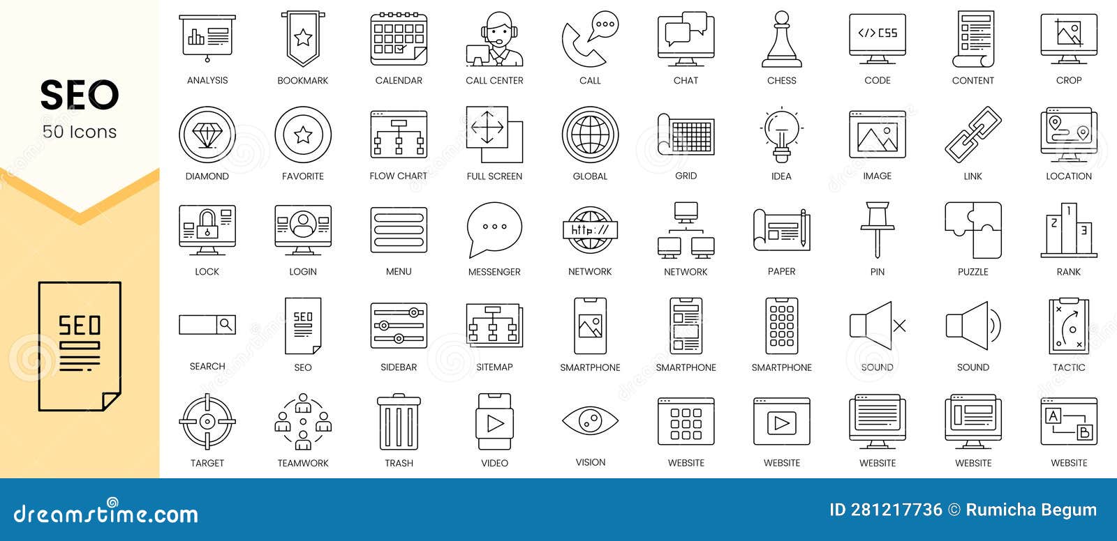 Simple Outline Set of Seo Icons. Linear Style Icons Pack Stock Vector ...