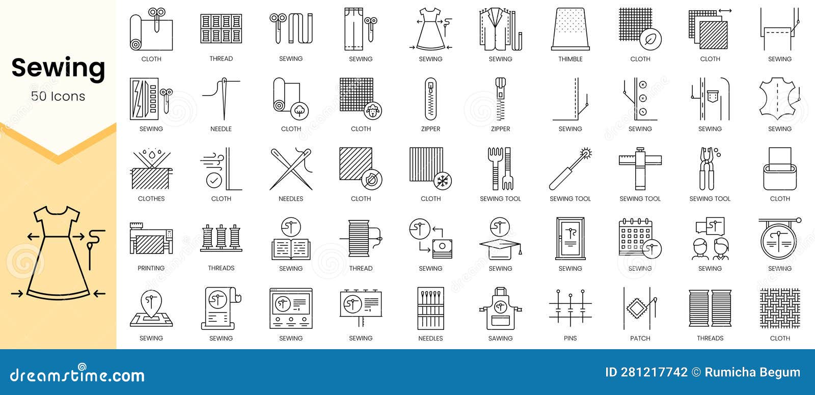 Simple Outline Set of Sewing Icons. Linear Style Icons Pack Stock ...