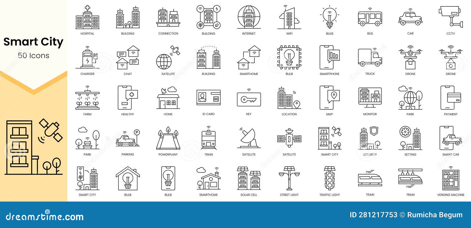 Simple Outline Set of Smart City Icons. Linear Style Icons Pack Stock ...