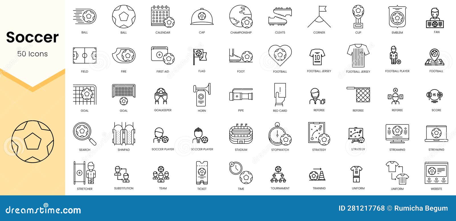 Simple Outline Set of Soccer Icons. Linear Style Icons Pack Stock ...