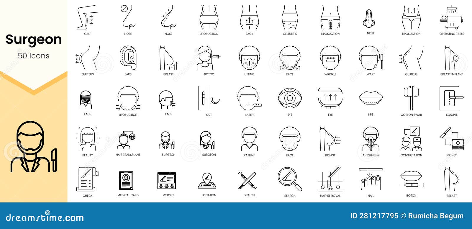 Simple Outline Set of Surgeon Icons. Linear Style Icons Pack Stock ...