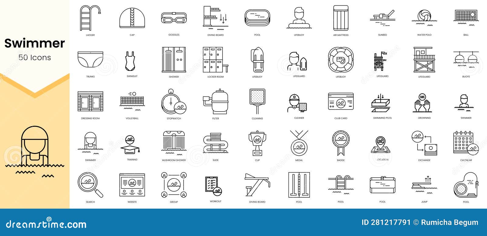 Simple Outline Set of Swimmer Icons. Linear Style Icons Pack Stock Vector - Illustration of swim ...