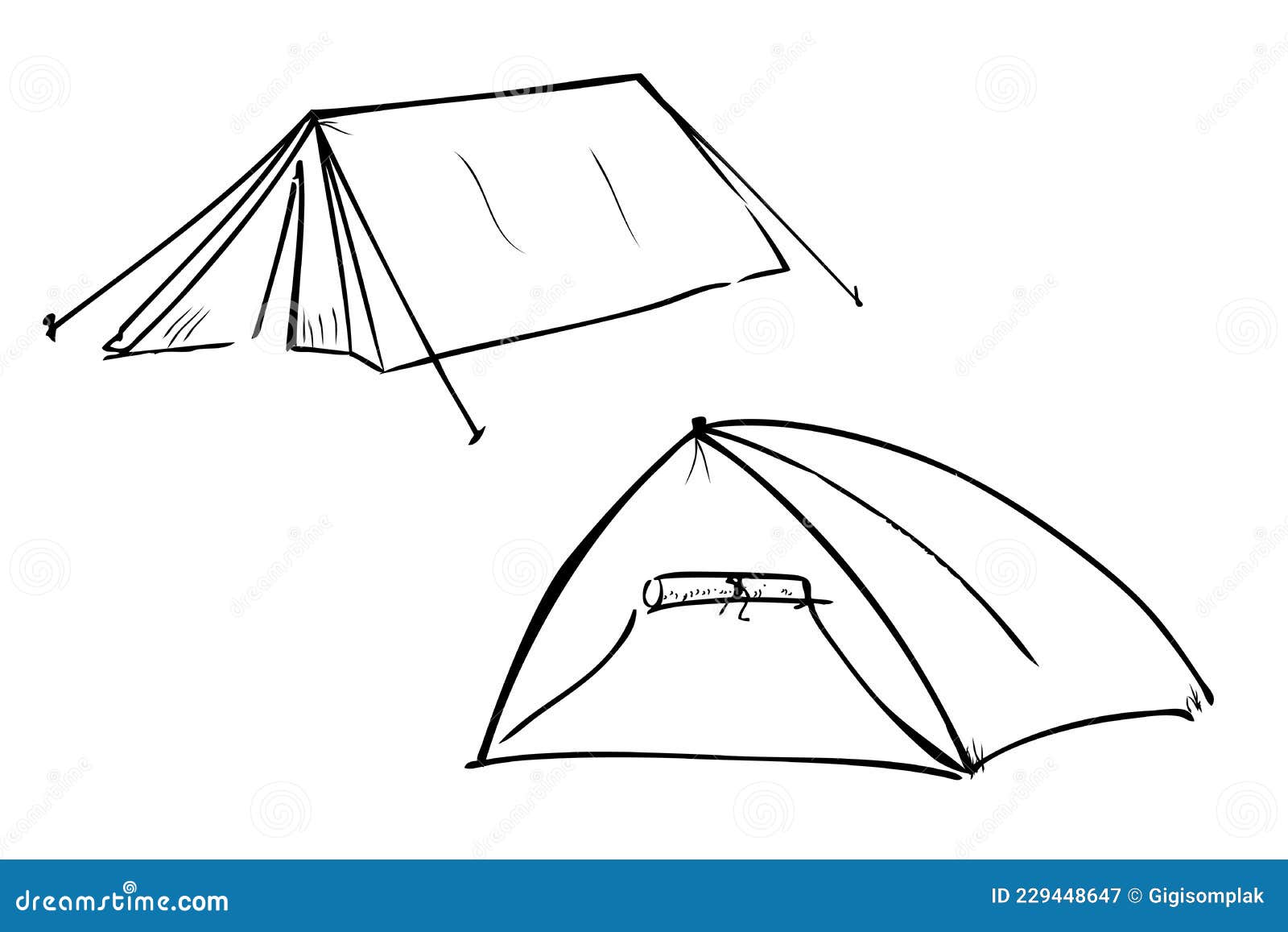 Simple Outline Vector Hand Draw Sketch Two Model Camping Tent, Doom and ...