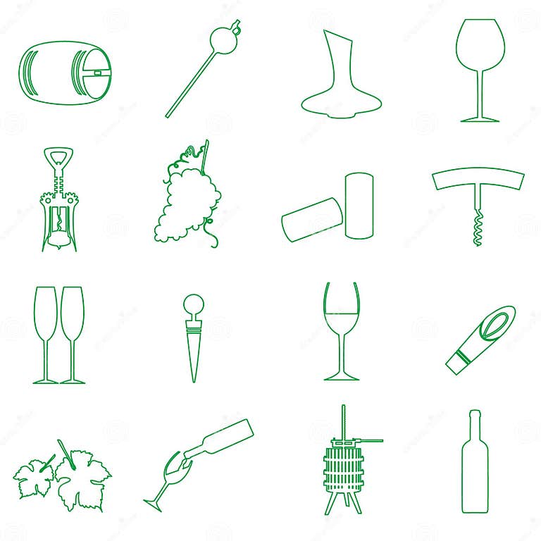 Simple Outline Wine Vector Icons Set Stock Vector Illustration Of