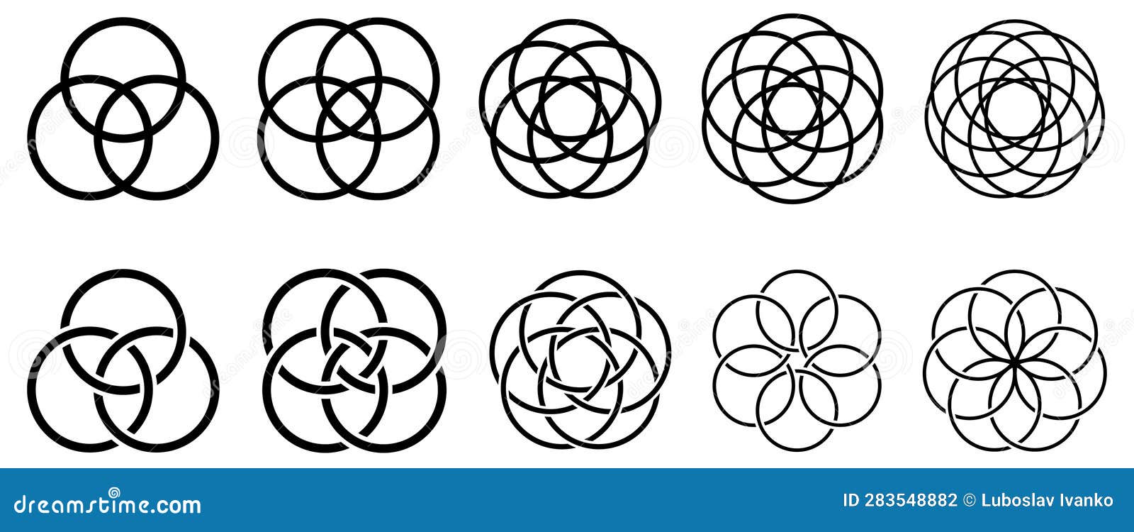 Seven Interlocked Circles Vintage Background Cartoon Vector ...