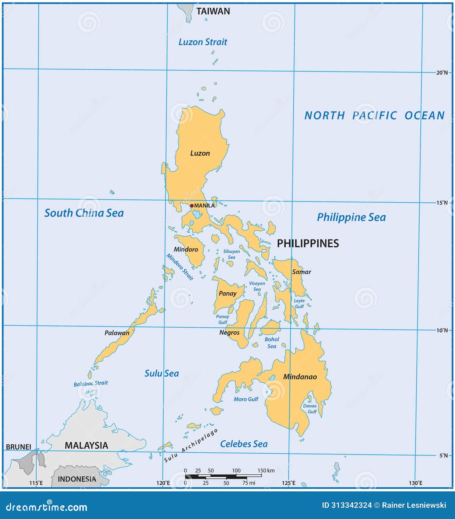 Simple Overview Map of the Asian Island State of the Philippines Stock ...