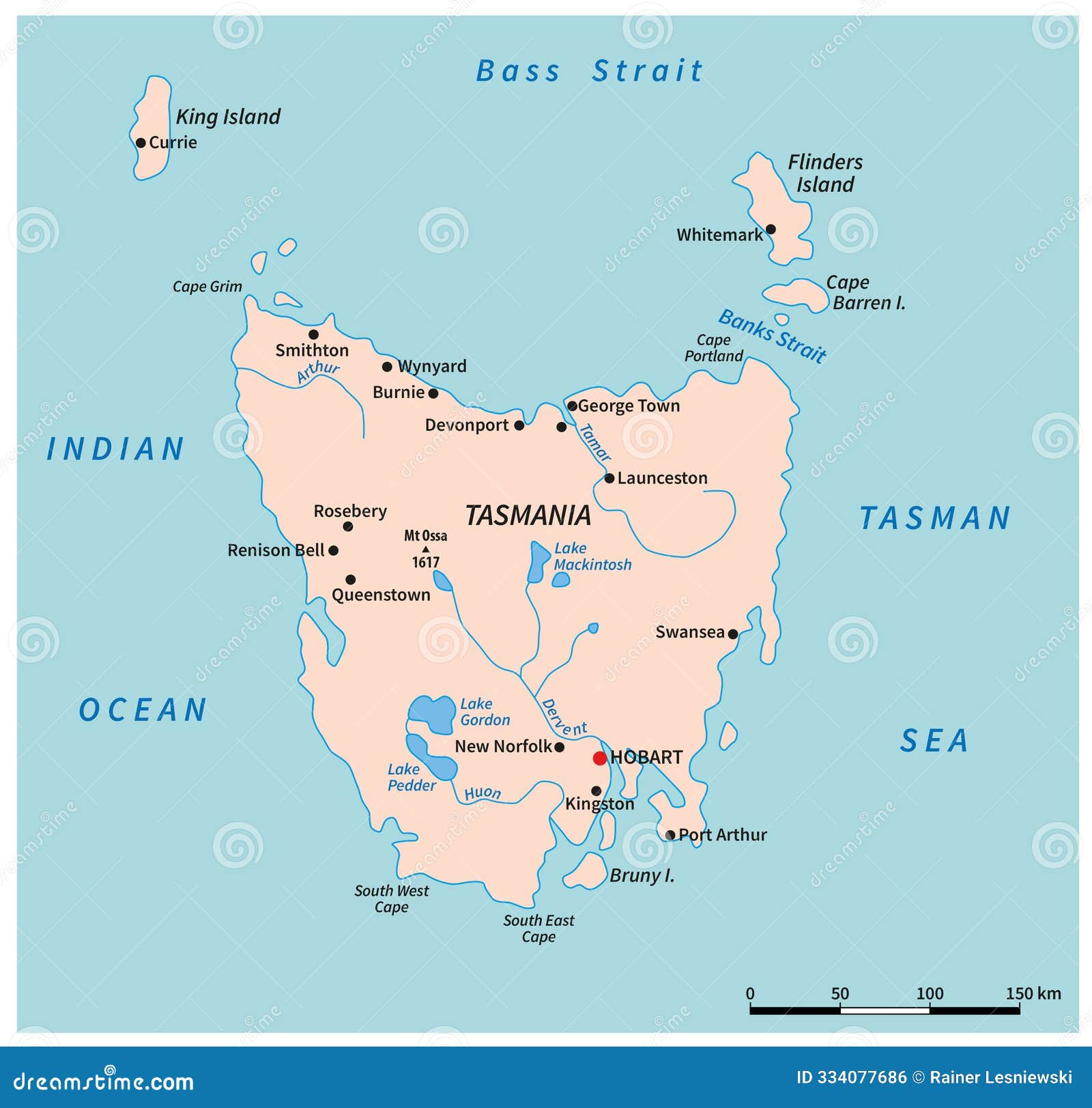 Simple Overview Map of the Australian Island of Tasmania Stock Vector ...