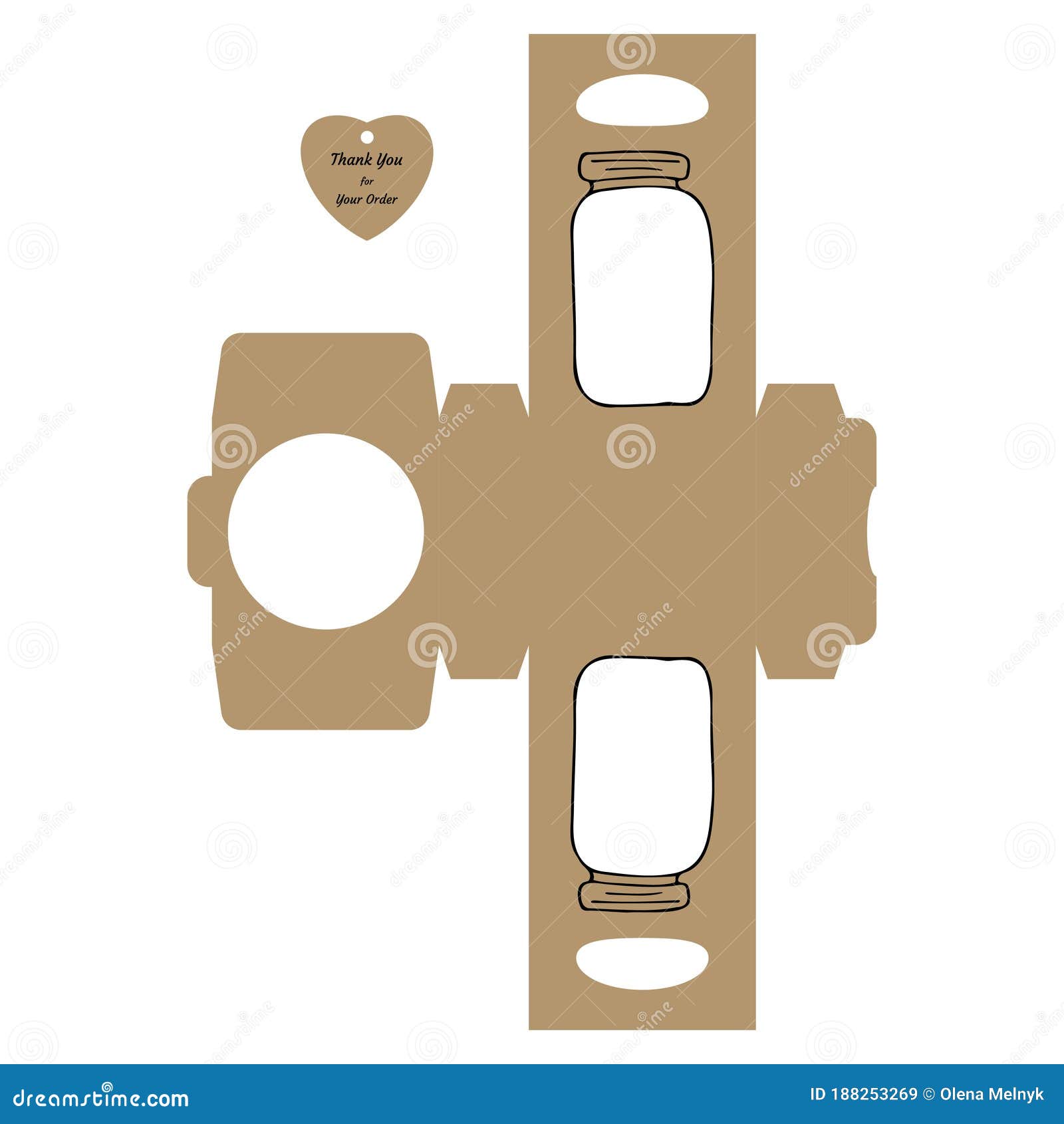 Simple Packaging Box Die Cut Cube Template with Jar and Tag with Text â ...