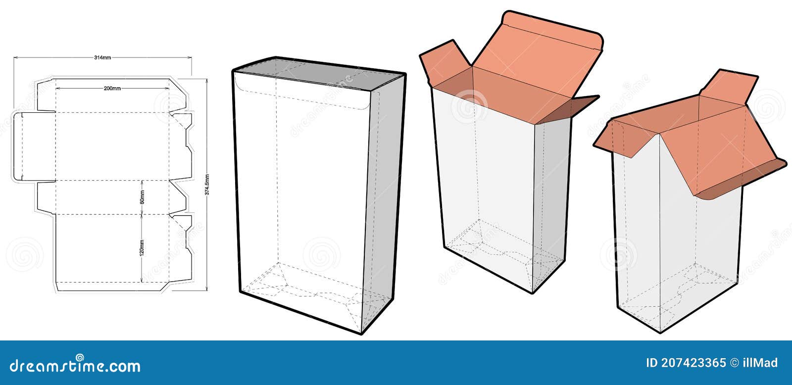 Simple Packaging Box Internal Measurement 12x6x20cm and Die-cut Pattern ...