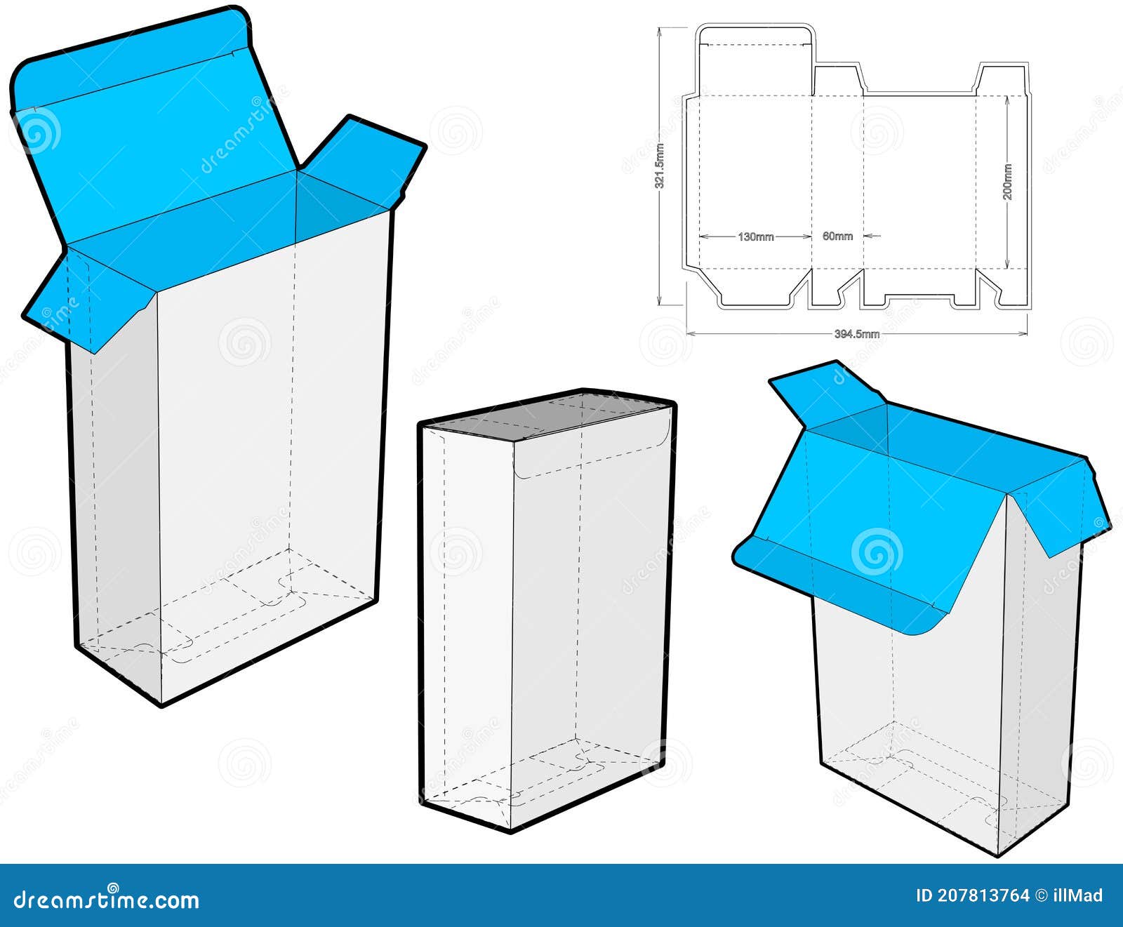 Simple Packaging Box Internal Measurement 13x6x20cm and Die-cut Pattern ...
