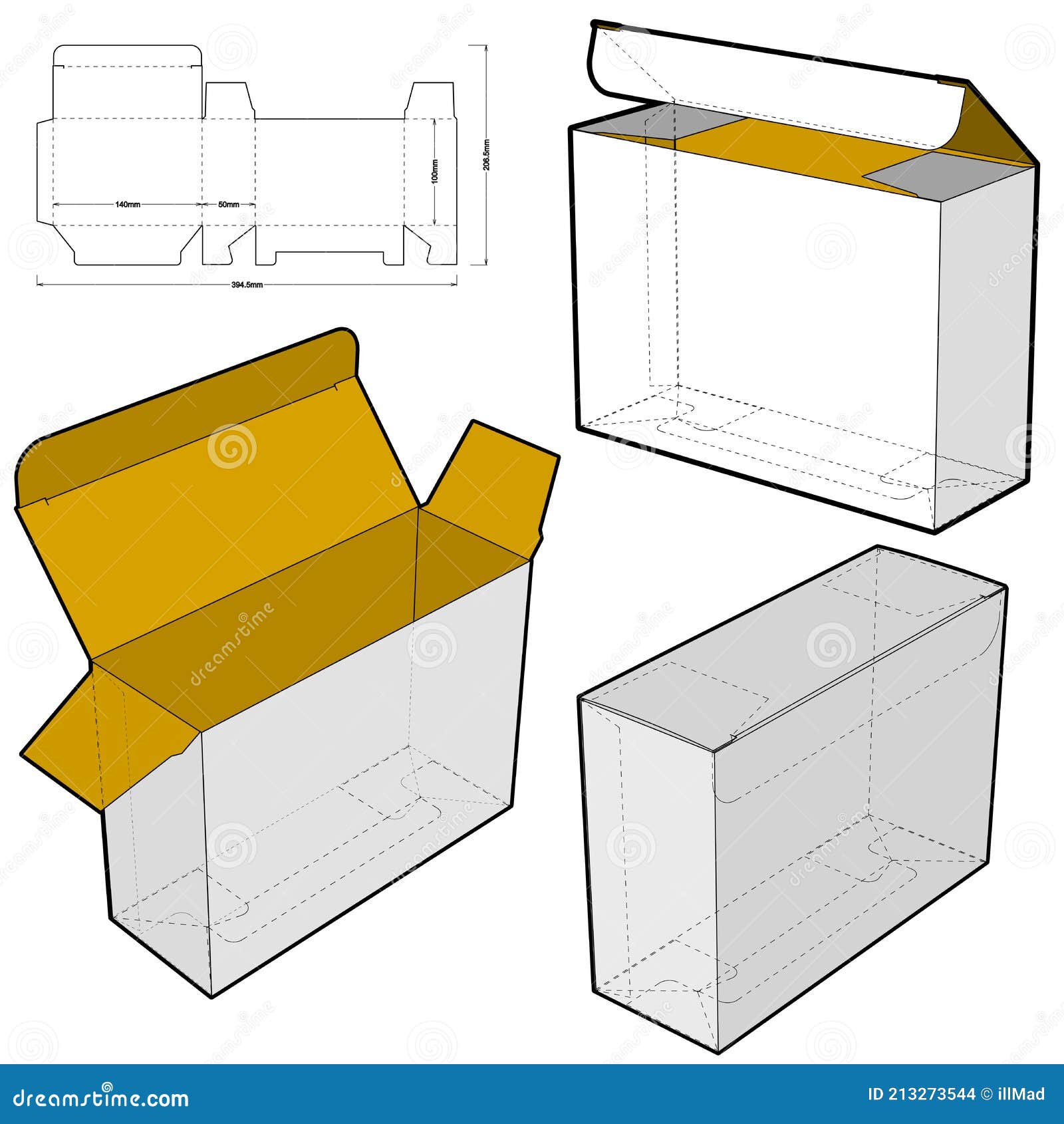 Simple Packaging Box Internal Measurement 14x5x10cm and Die-cut Pattern ...