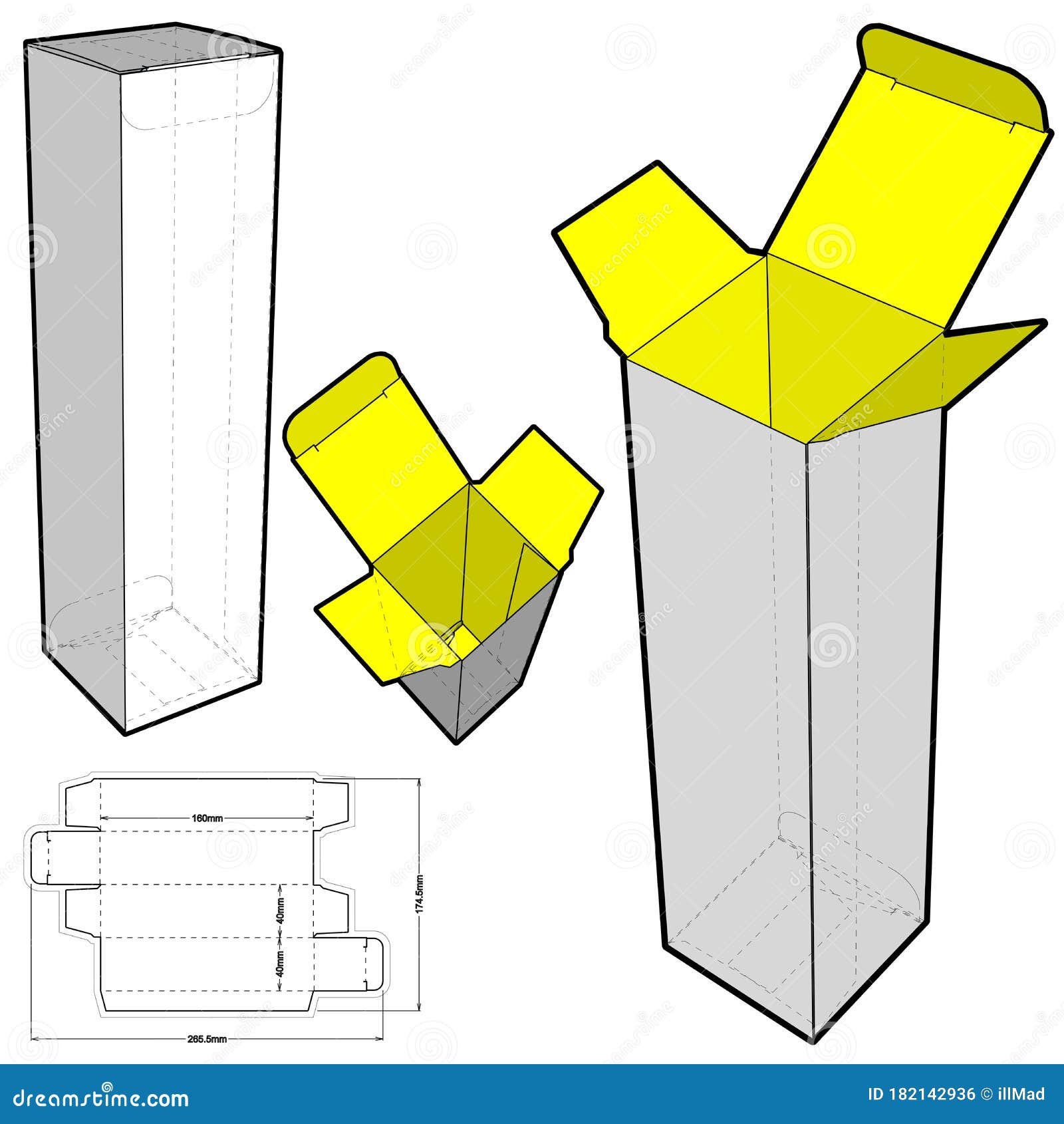 Simple Packaging Box Internal Measurement 3.4x3.4x16cm and Die-cut ...