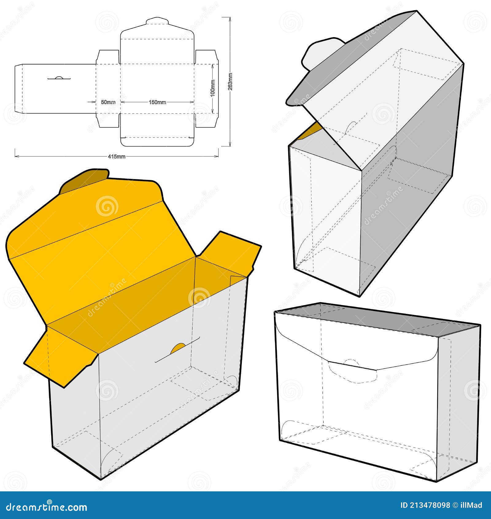 Simple Packaging Box Internal Measurement 15x5x10cm and Die-cut Pattern ...